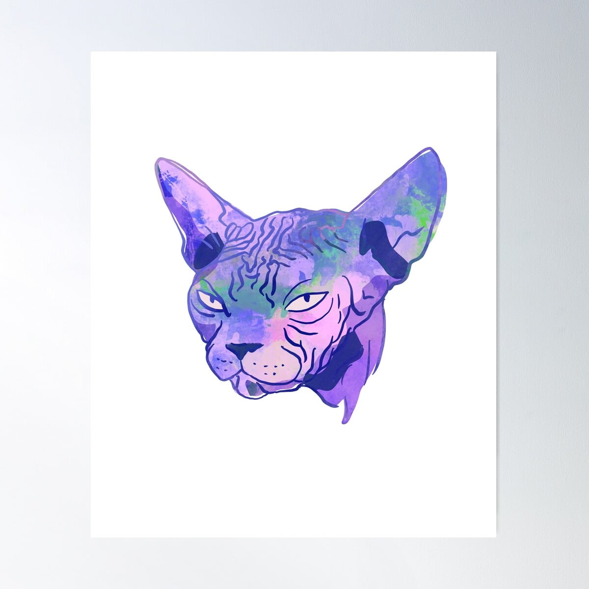 Grumpy Sphynx Cat - Funny Wrinkly Naked Kitty - Blue And Lilac ...