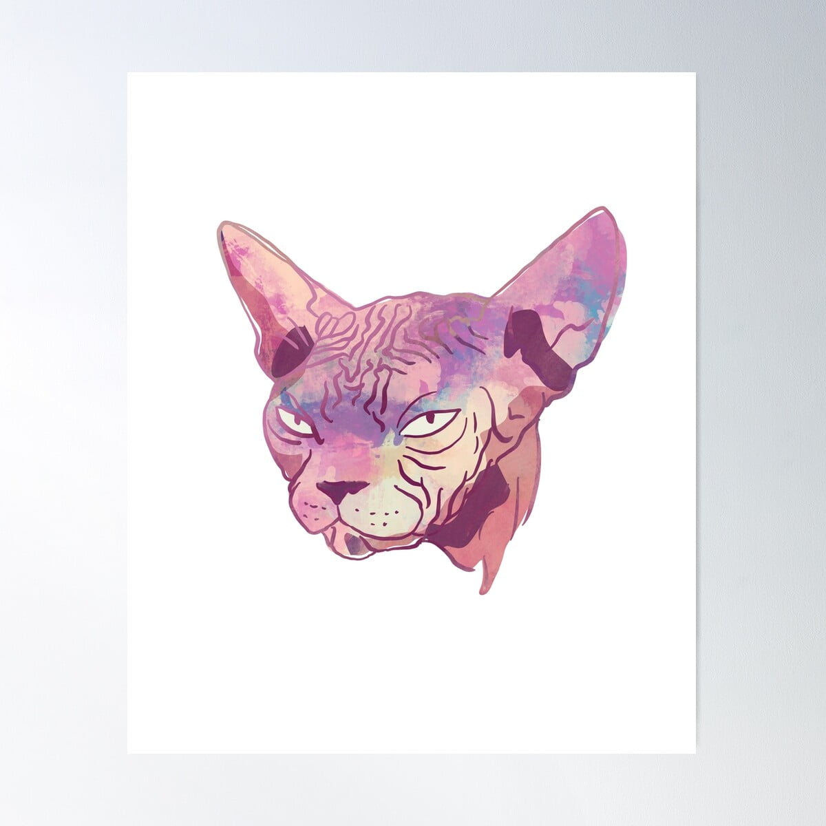 Grumpy Sphynx Cat - Funny Wrinkly Naked Kitty - Pink And Lavander ...