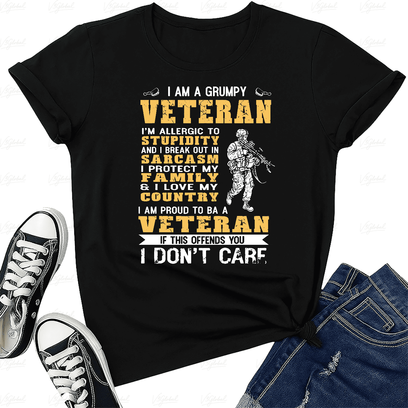 Grumpy Veteran Proud To Serve Bold Humor Statement With Strong Attitude ...