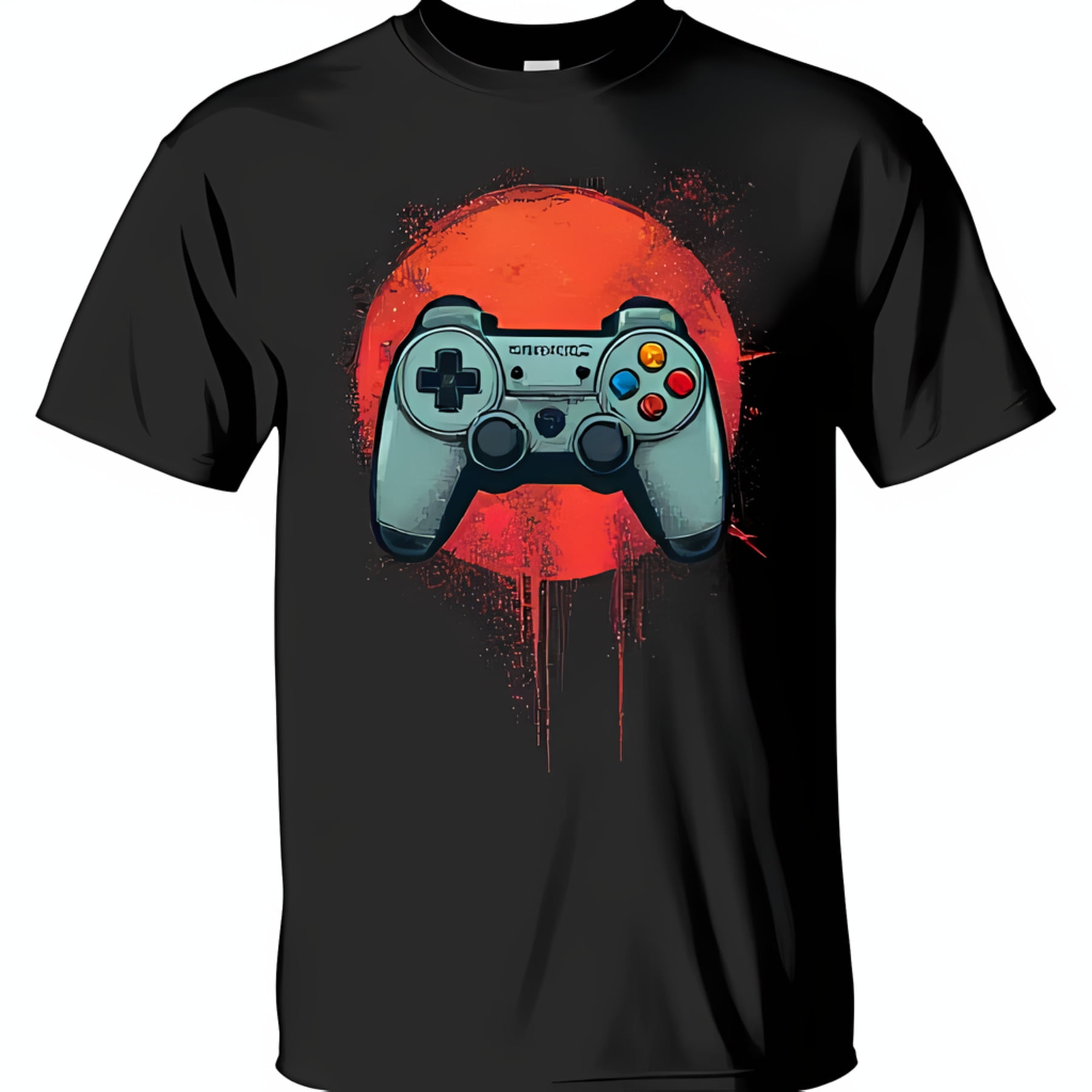 Grunge Aesthetic Controller Black T-Shirt Detailed Design with Red ...