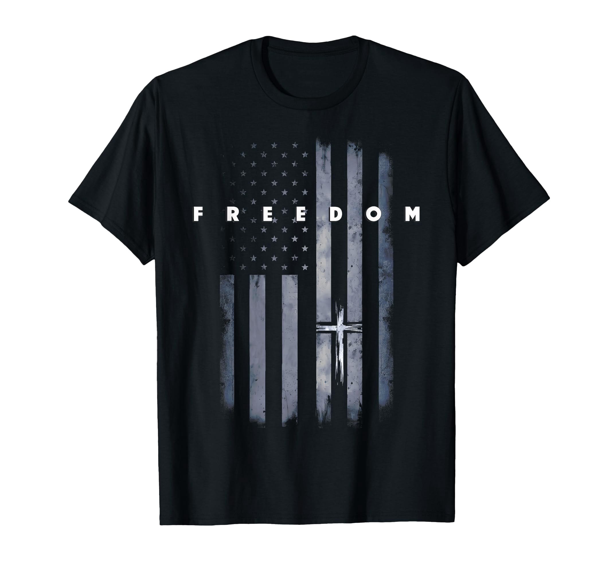 Grunge American Flag Cross Faith Family Freedom T-Shirt - Distressed ...