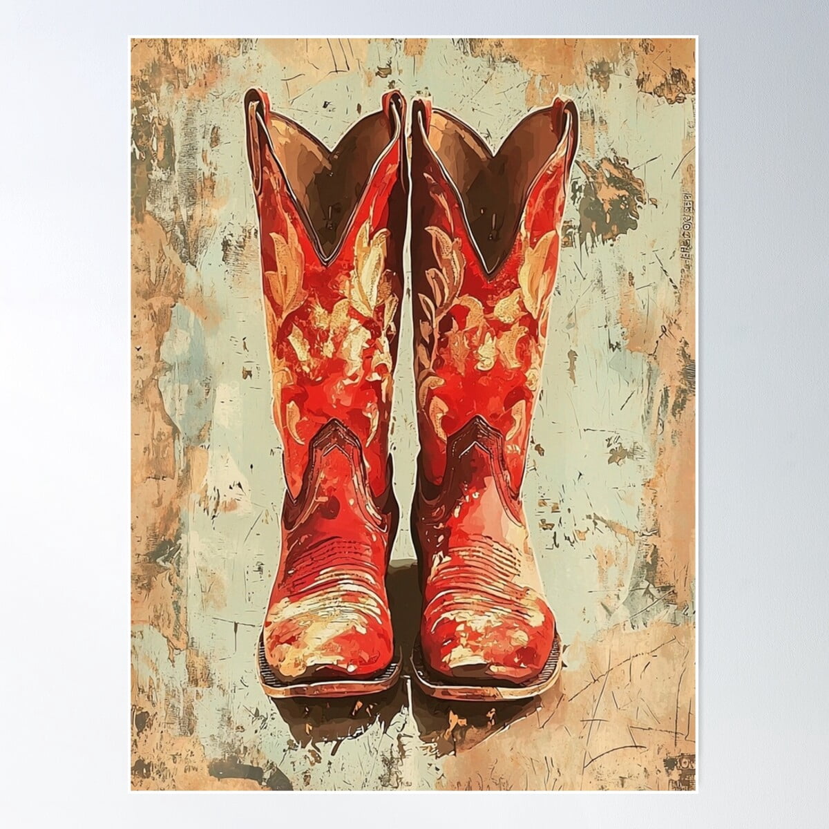 Grunge Cowboy Boots Poster Wall Art, Modern Wall Decor For Living Room ...