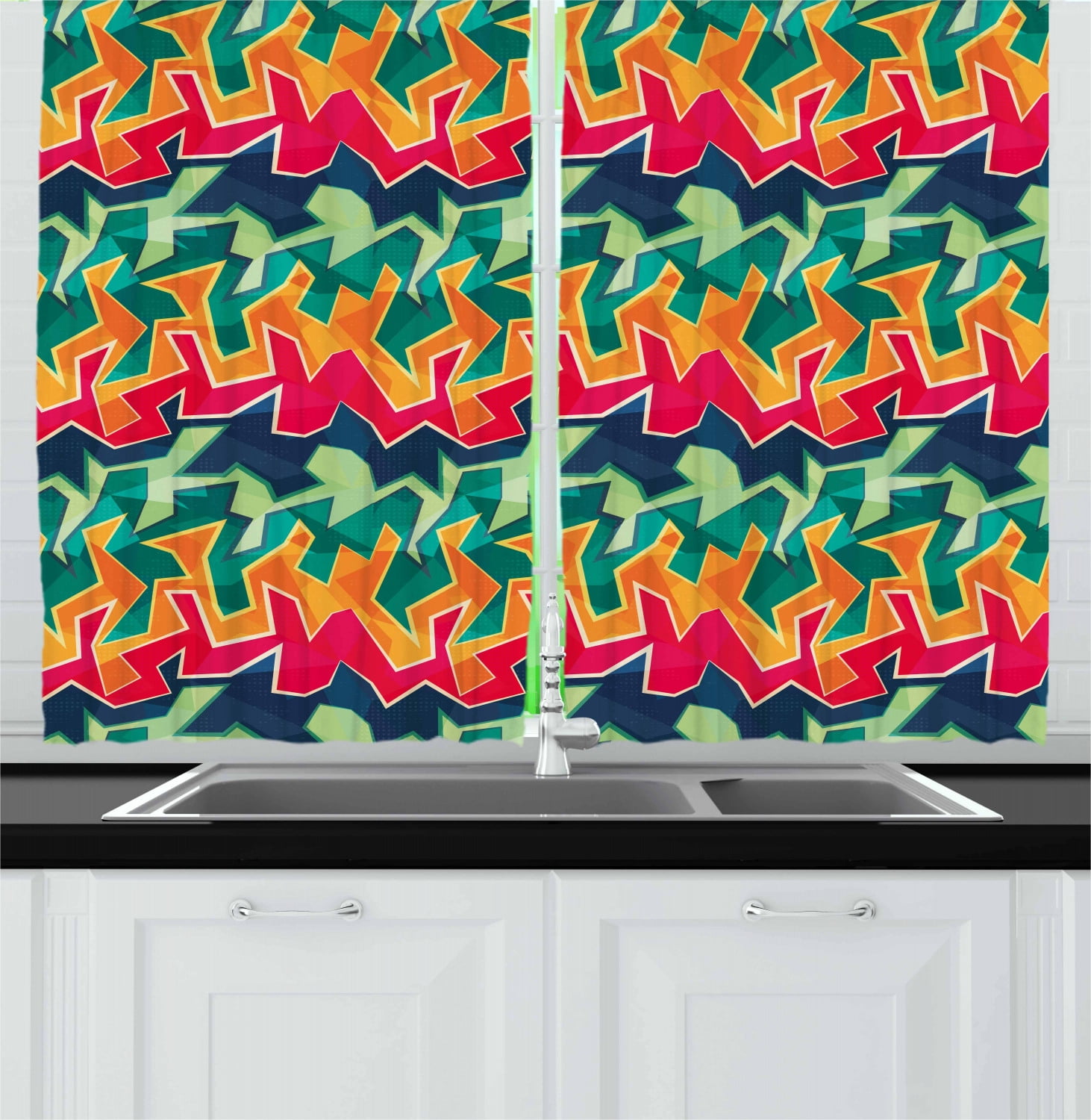 Grunge Curtains 2 Panels Set, Colorful Graffiti Inspired Pattern Cool ...