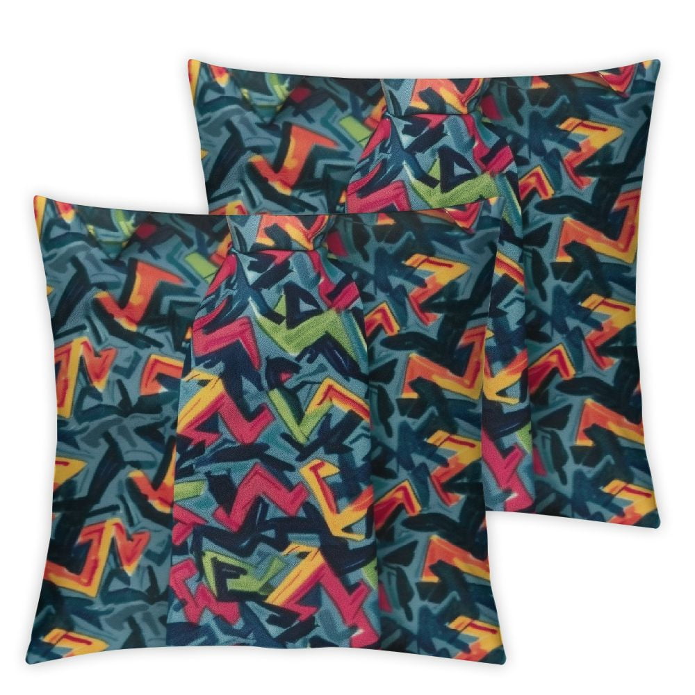 Grunge Decorative Pillow, Colorful Graffiti Pattern Cool and Crazy Fun ...