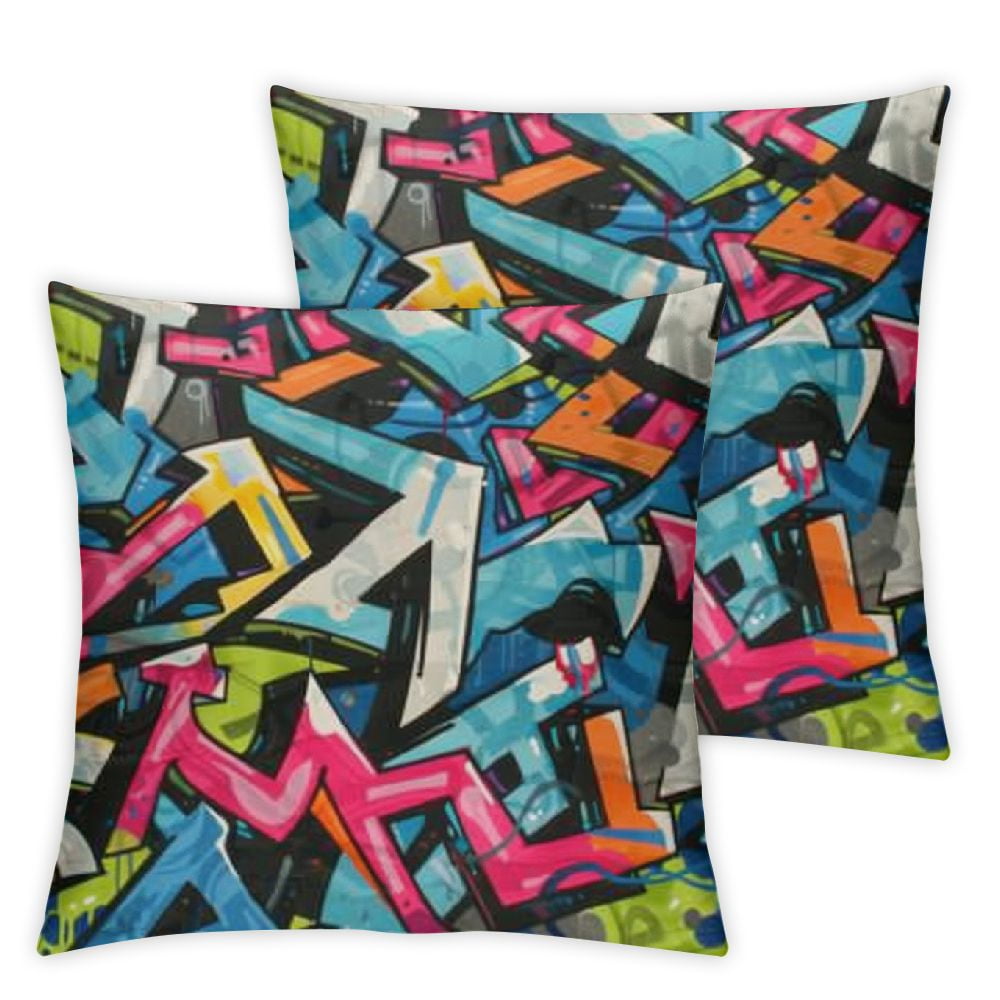 Grunge Decorative Pillow Pack of 2, Street Art Theme, Colorful Graffiti, Interestingly ...