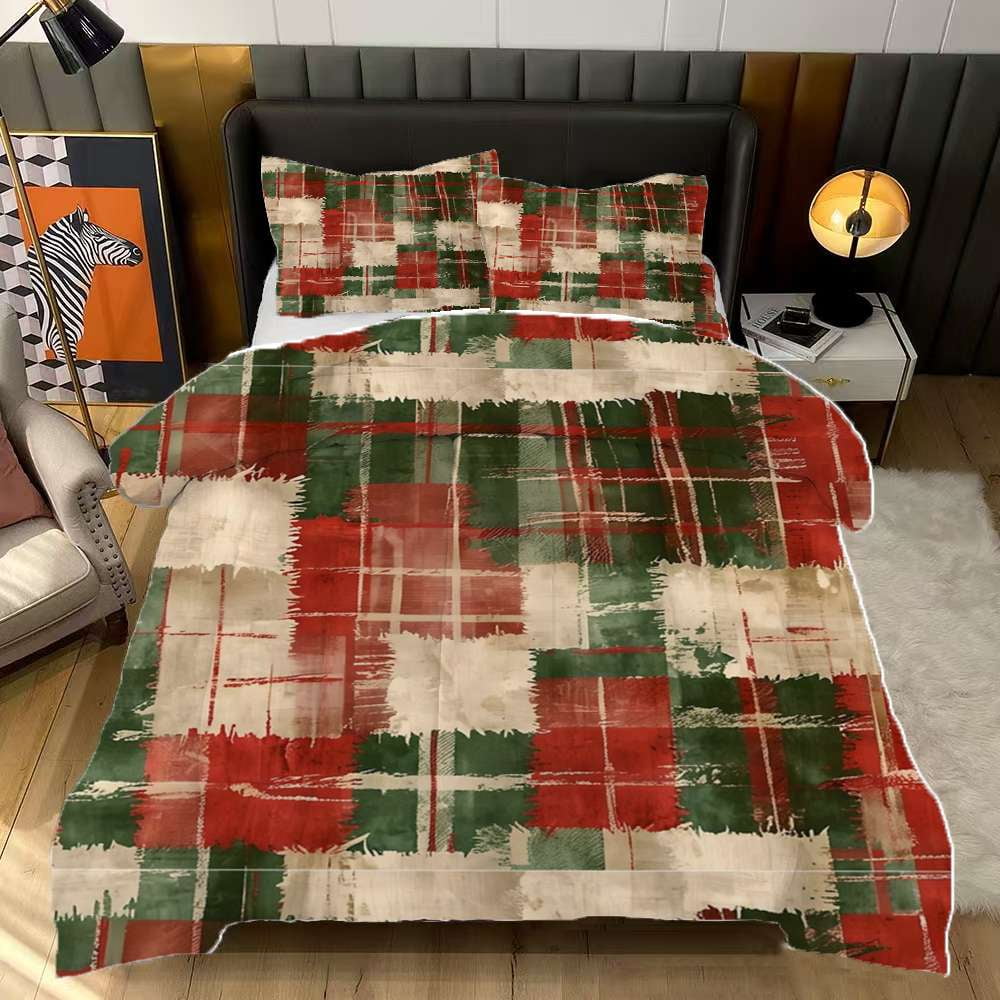 Grunge Distressed Christmas Plaid Comforter Set Queen Size Bedding Set ...