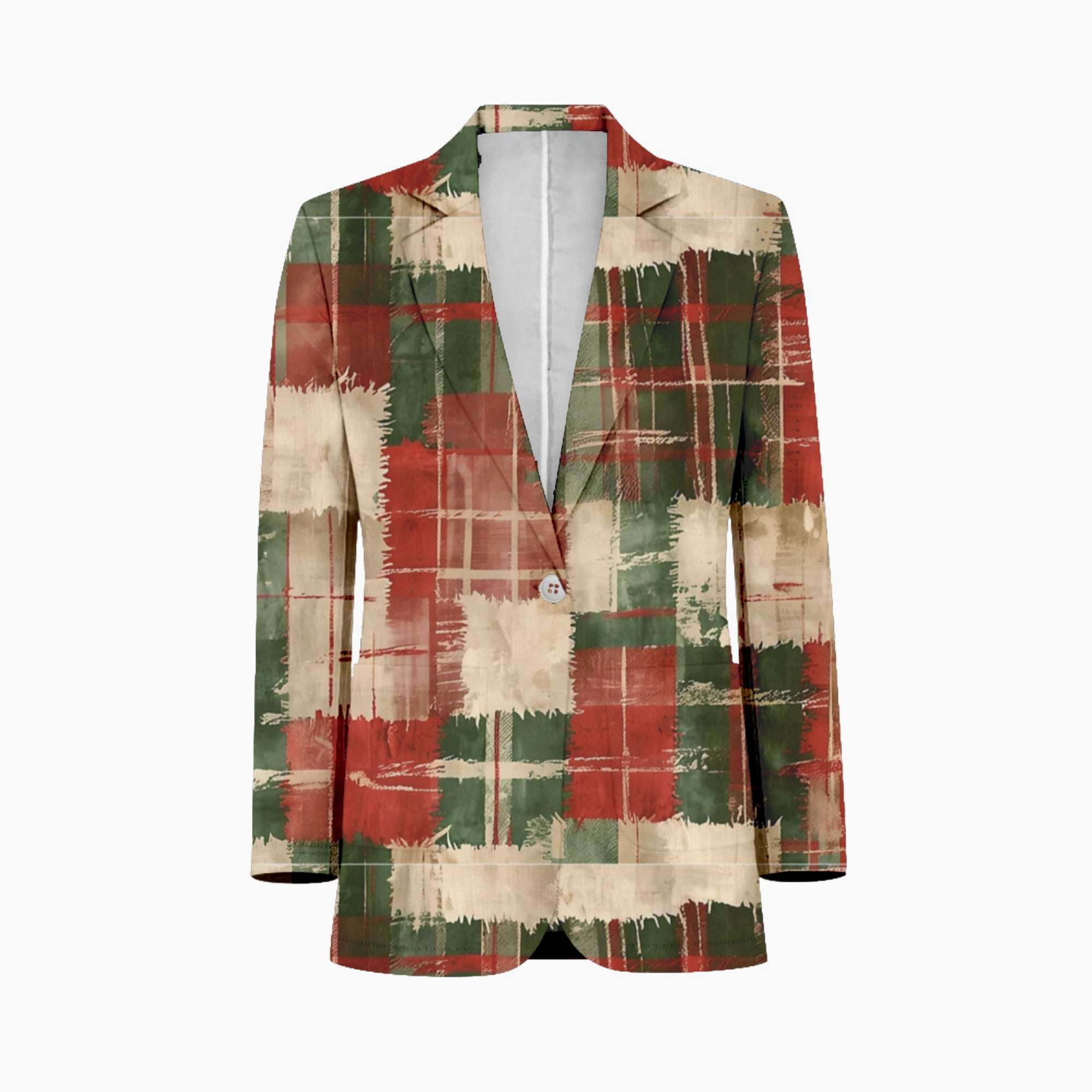Grunge Distressed Christmas Plaid Mens Suits Shawl Collar Slim Fit Suit ...