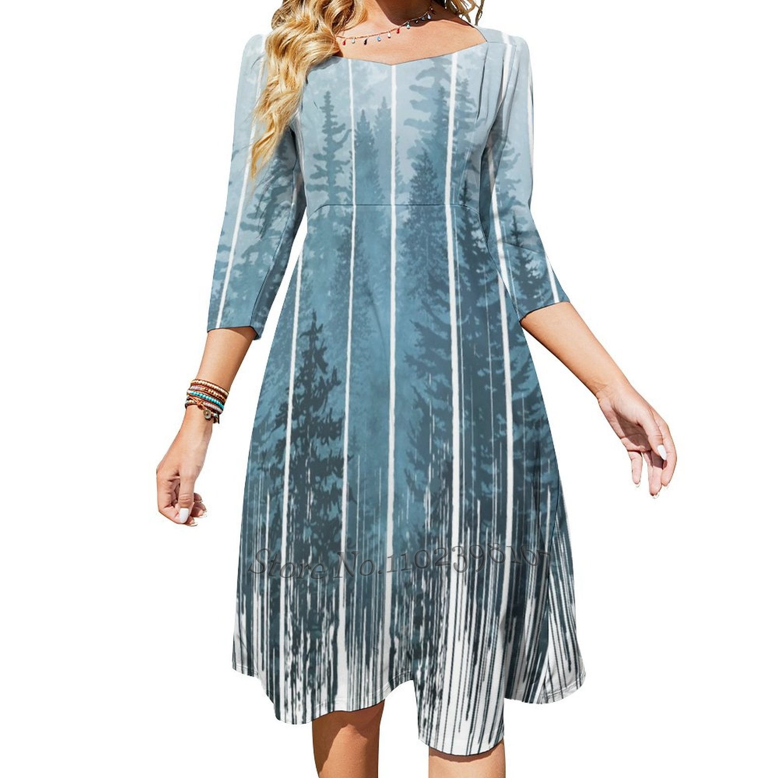 Grunge Dripping Turquoise Misty Forest Sweetheart Knot Flared Dress ...