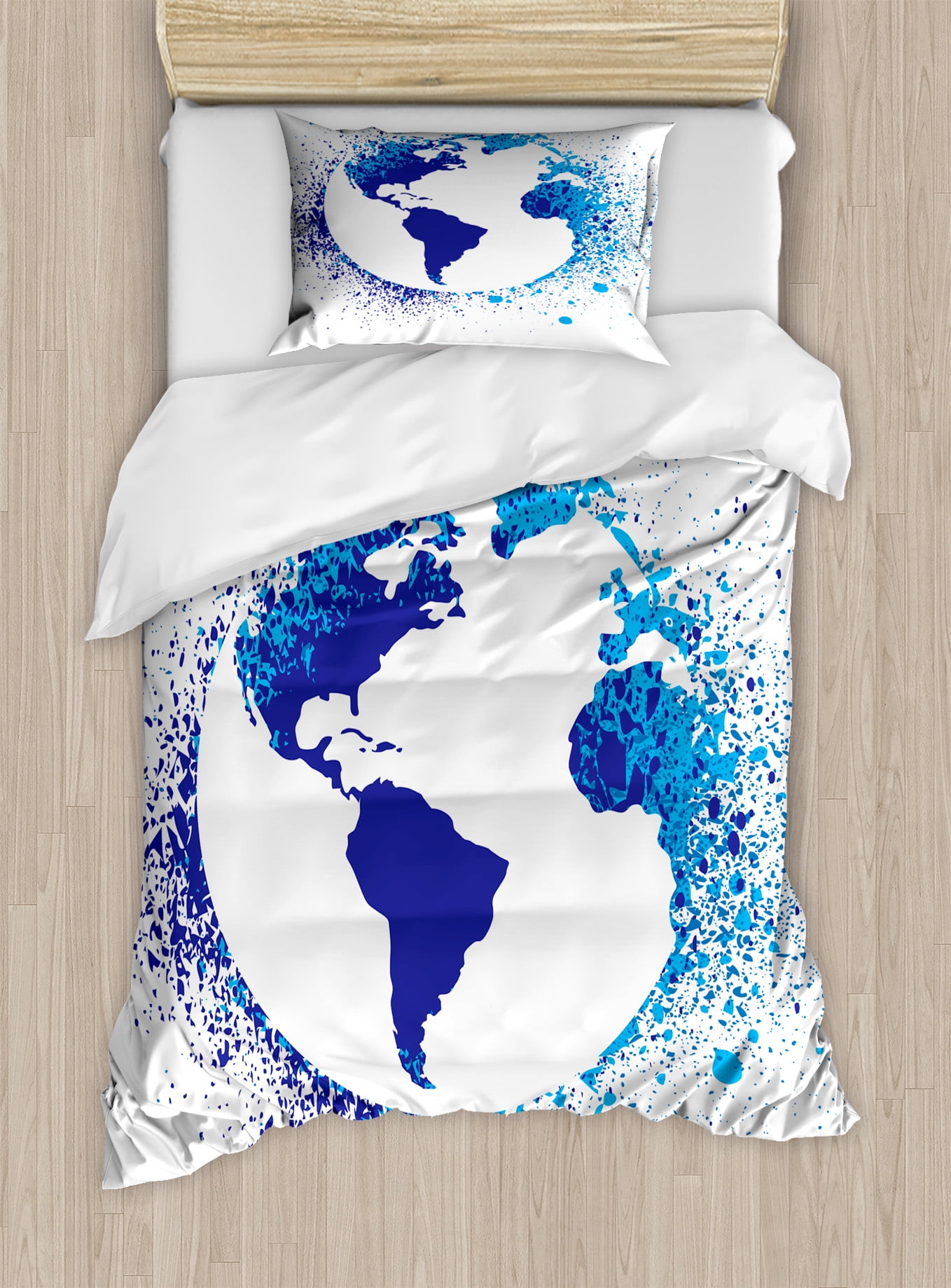 Grunge Duvet Cover Set, Globe with Ink Splatter Illustration Color ...