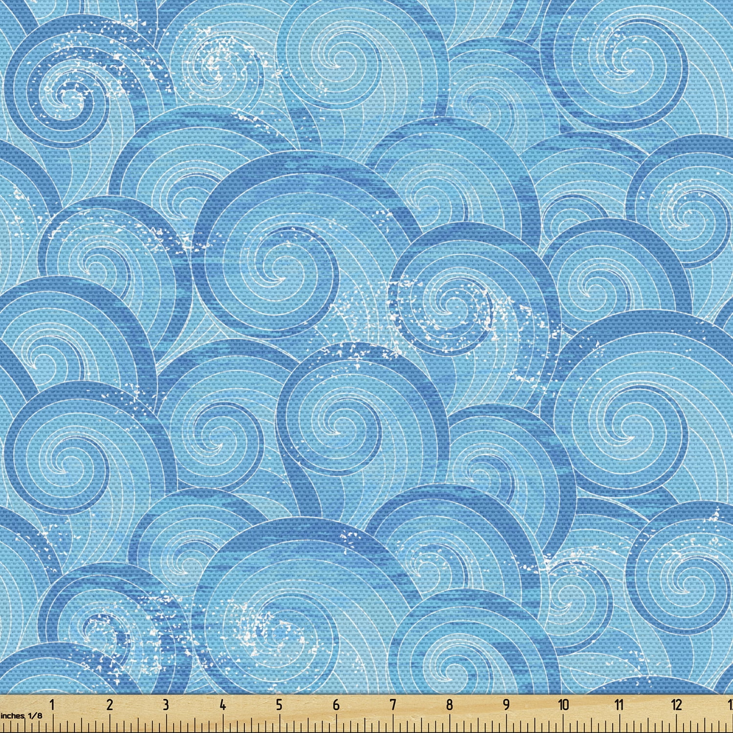 Ambesonne Grunge Fabric by the Yard Upholstery, Swirly Sea Curls Ocean ...