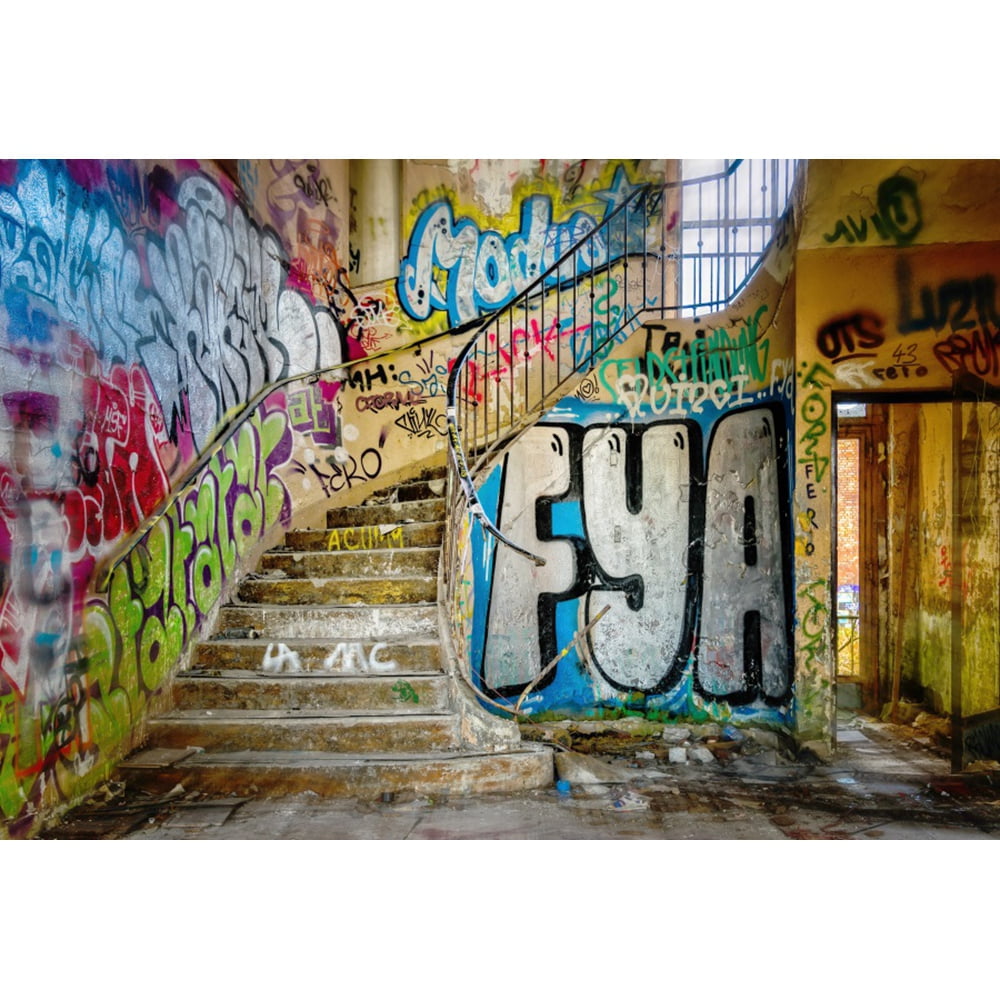 Grunge Graffiti Brick Wall Backdrop Retro Punk Style Abandon School ...