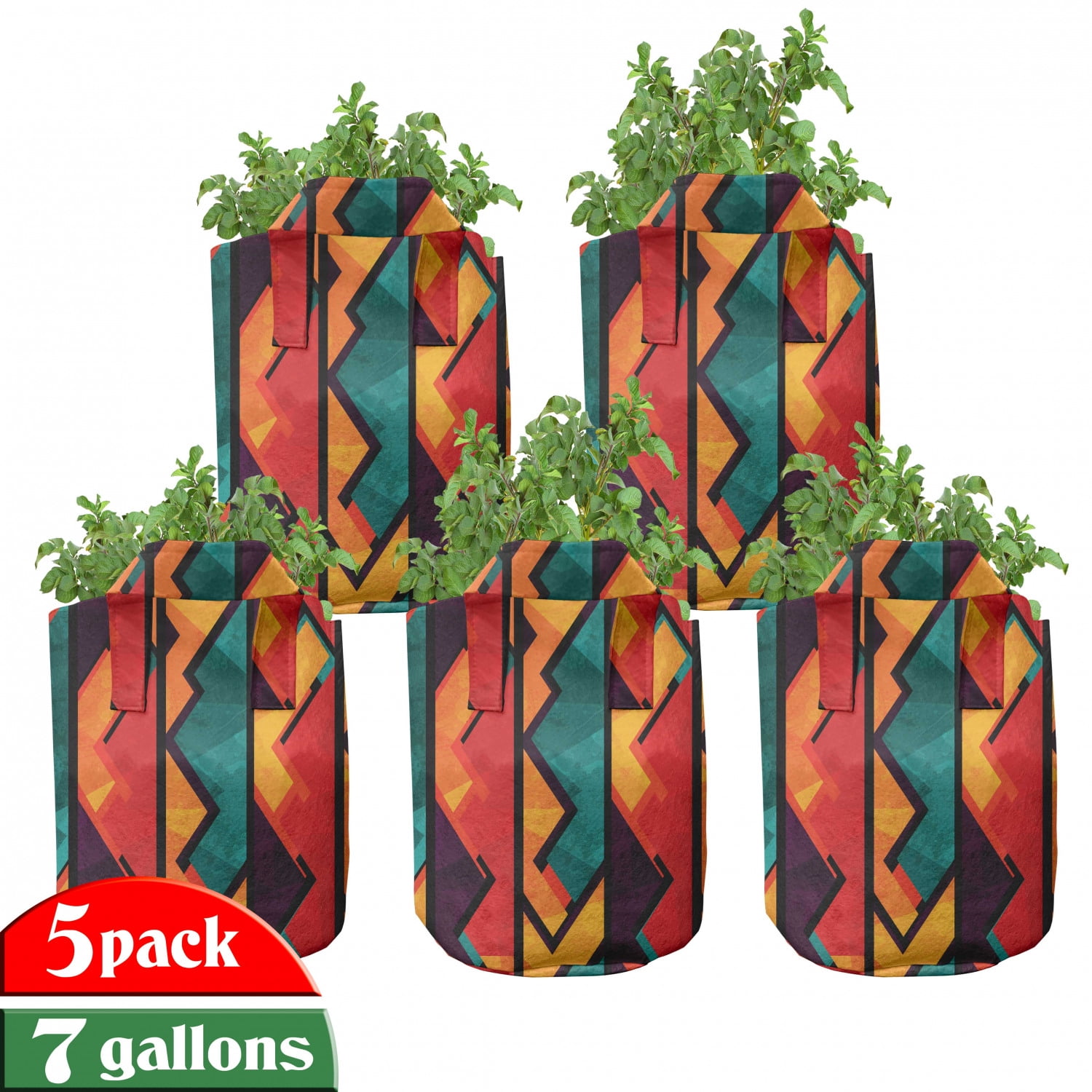 Grunge Grow Bags 5-Pack, Antique Mosaic, Heavyduty Fabric Pots with ...
