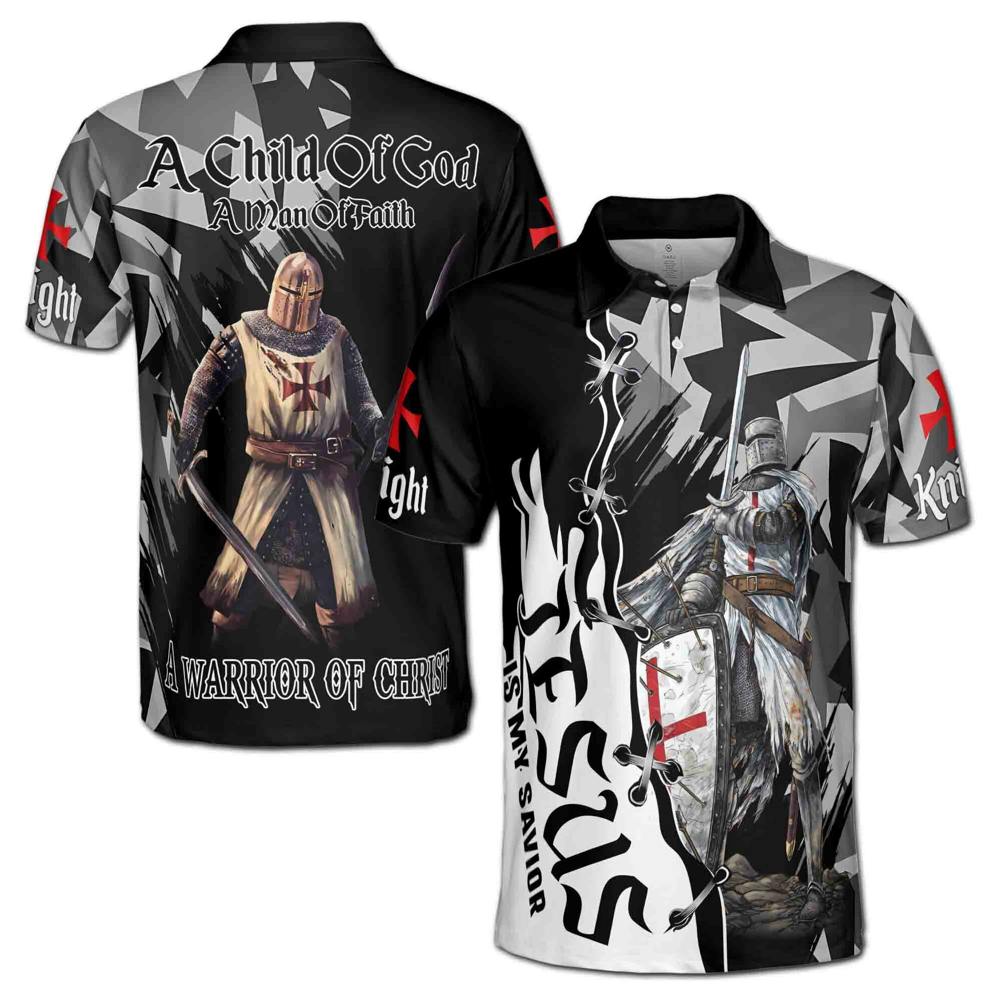 Grunge Knight Temple A Warrior Of Christ Men's Polo Shirt S-5XL ...