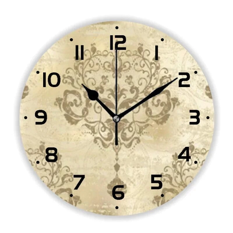 Grunge Nature Damask Floral Pattern Victorian Baroque Wall Clock for ...