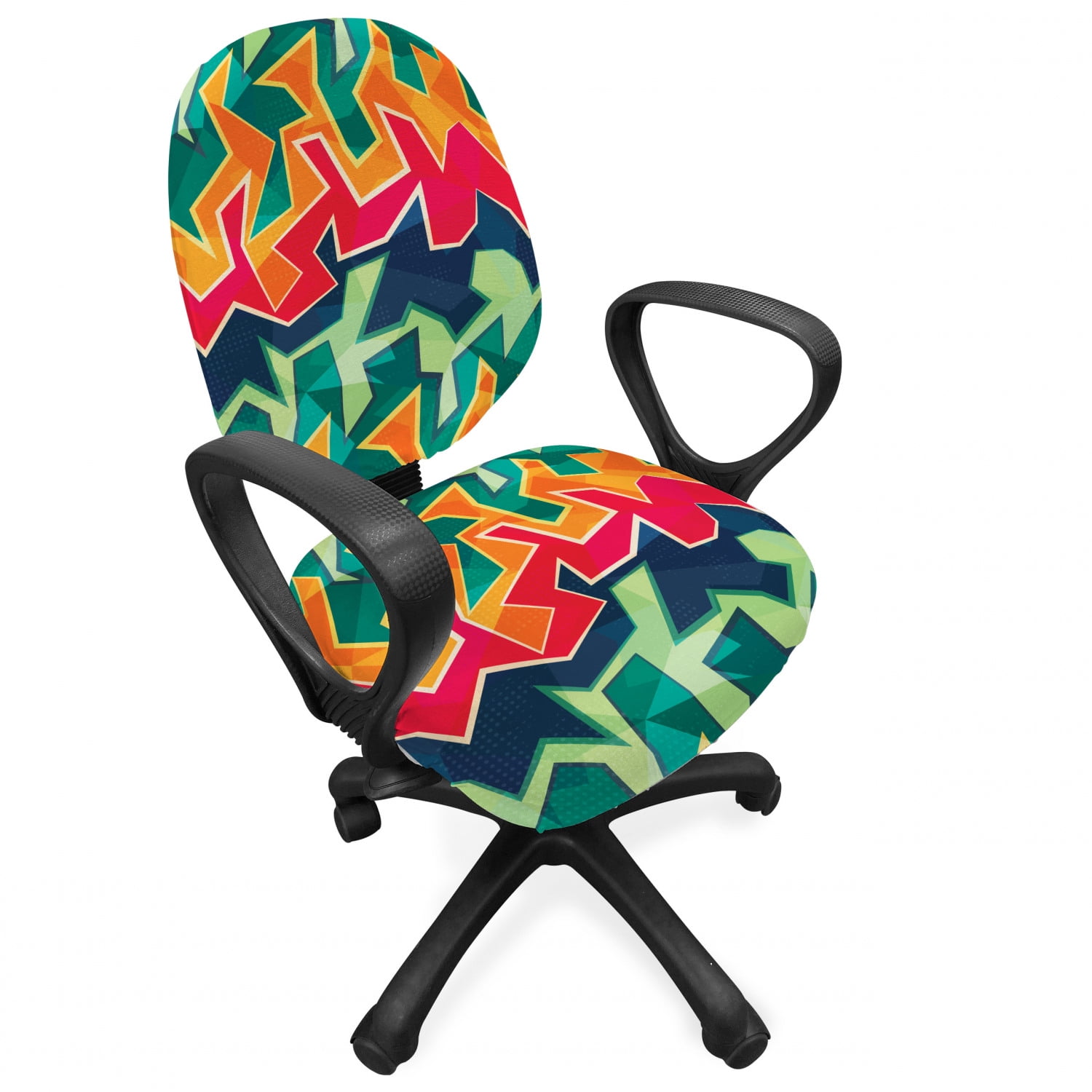 Grunge Office Chair Slipcover, Colorful Graffiti Inspired Pattern Cool ...