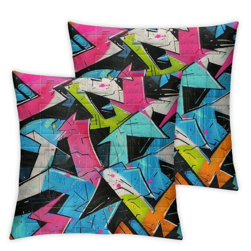 Grunge Pillow Cushion Cover, Street Art Theme, Colorful Graffiti Fun ...