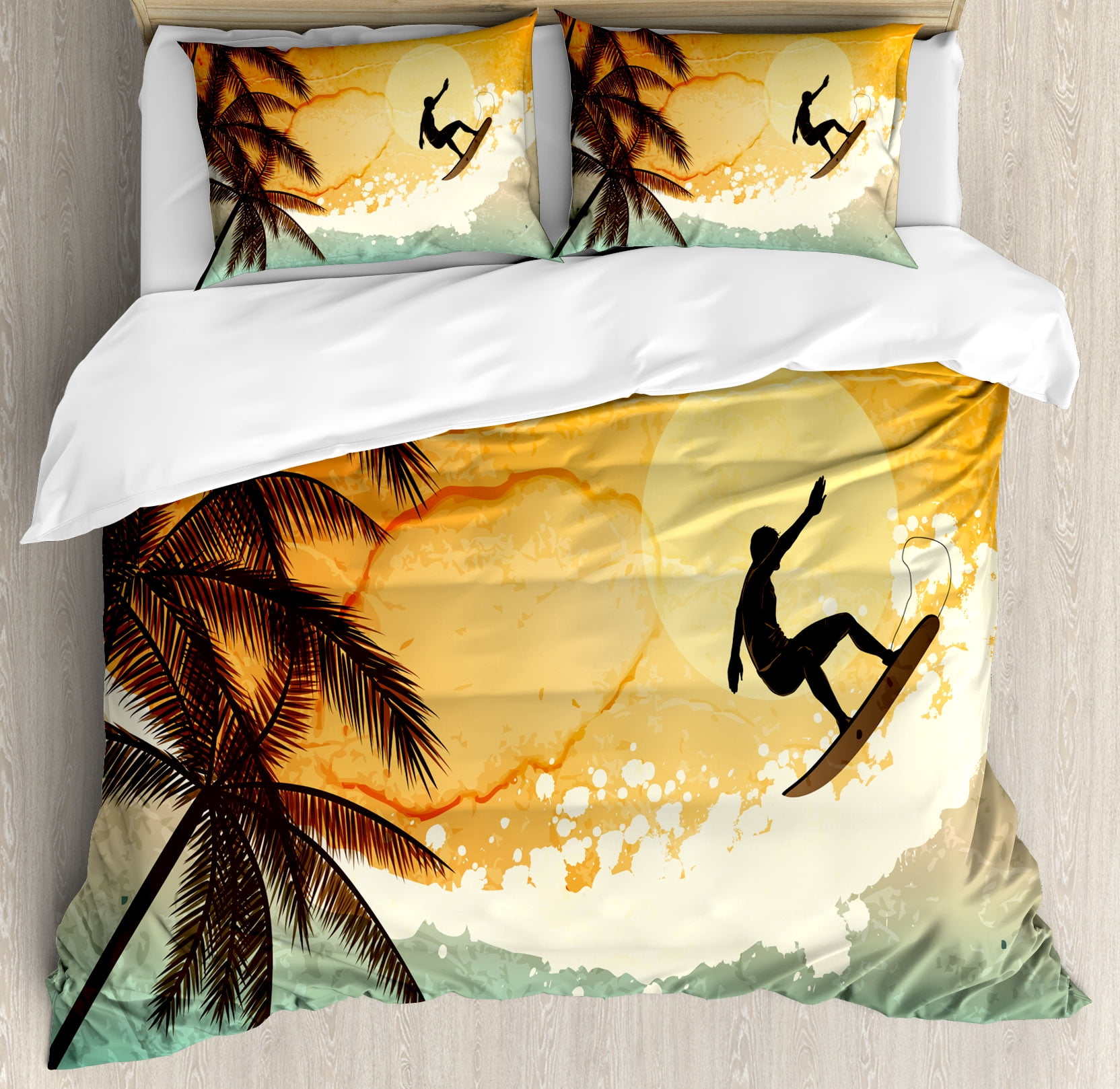 Grunge Queen Size Duvet Cover Set, Illustration of Tropical Island ...