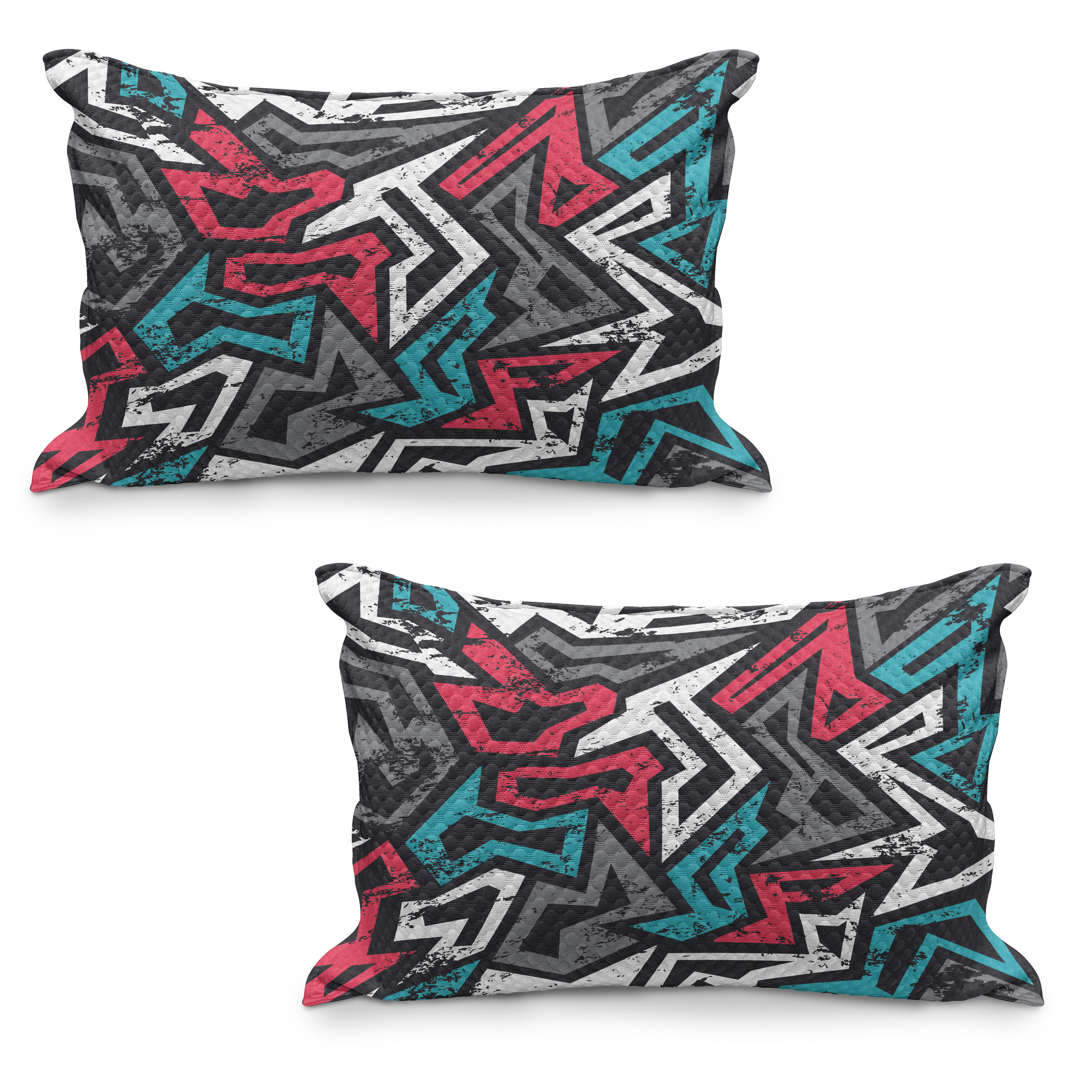 Grunge Quilted Pillowcover Set of 2, Abstract Shapes in Graffiti Art ...