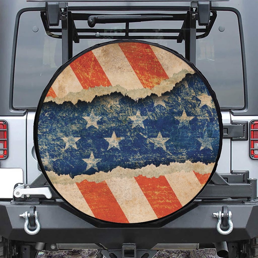 Grunge Ripped Paper American Flag Waterproof Fabric Spare Tire Cover ...