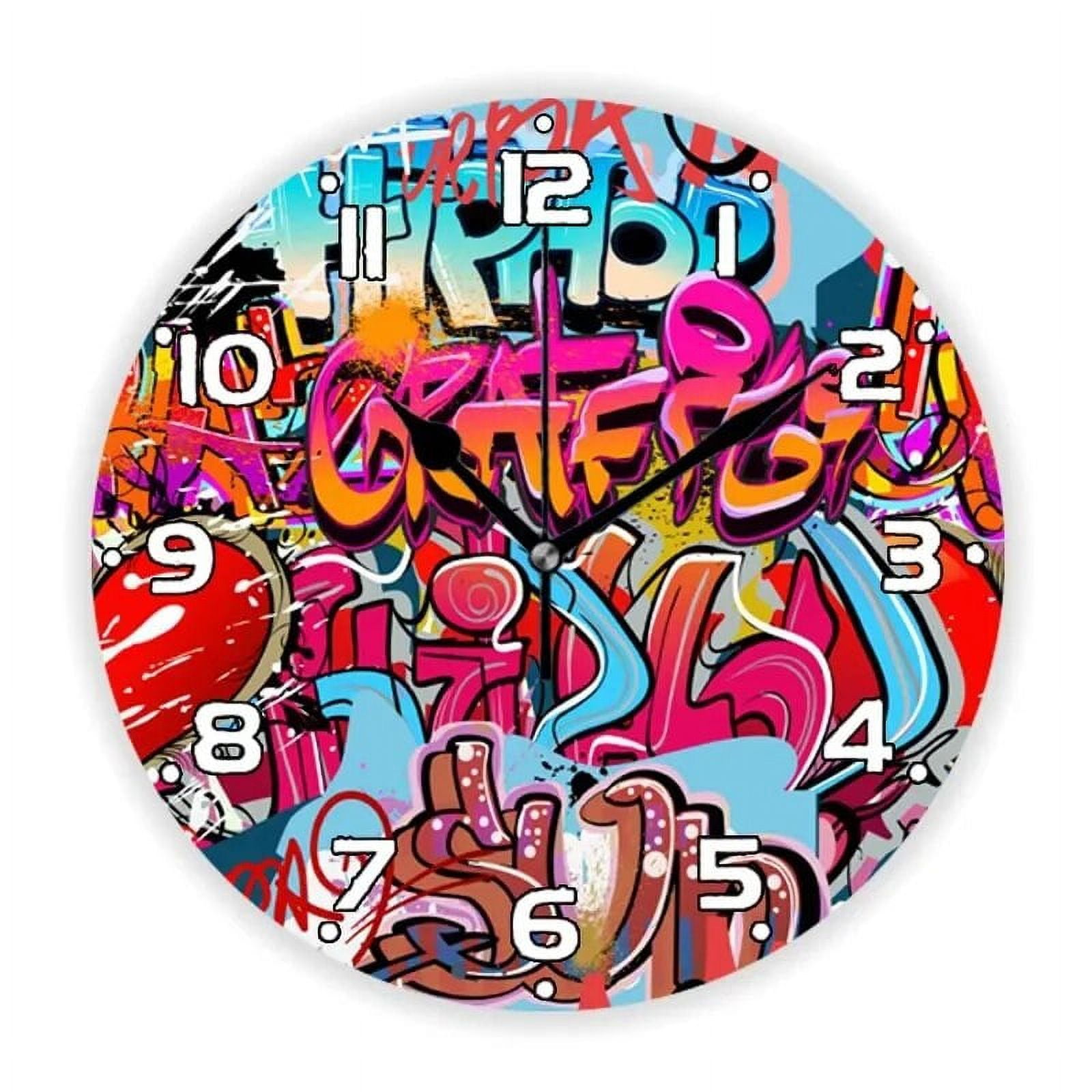 Grunge Street Graffiti Art Large Wall Clock for Living Room Office ...