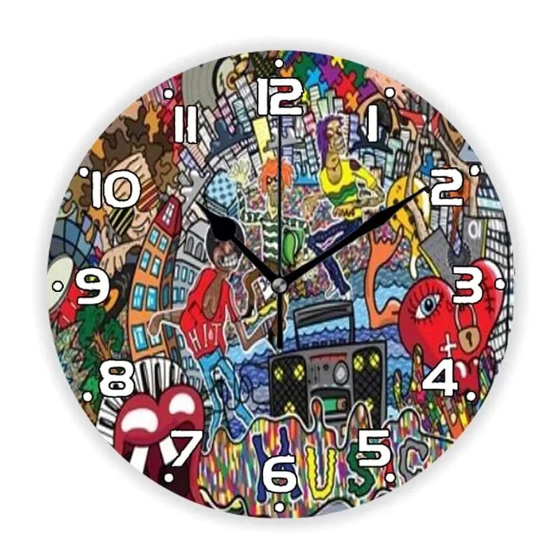 Grunge Street Graffiti Art Large Wall Clock for Living Room Office ...