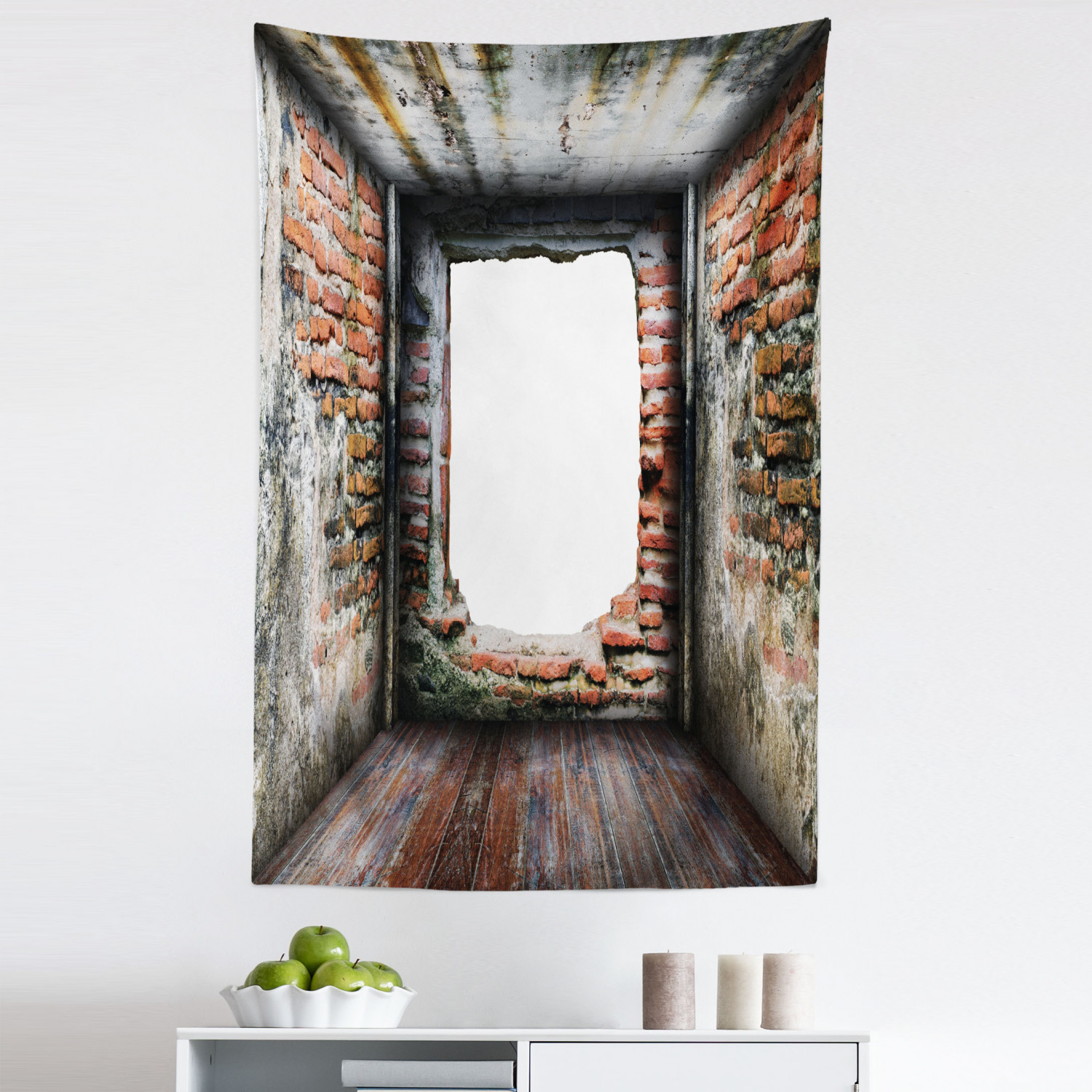 Grunge Tapestry, Abondoned Grunge Old Torn Interior 4 Side Brick Walls ...