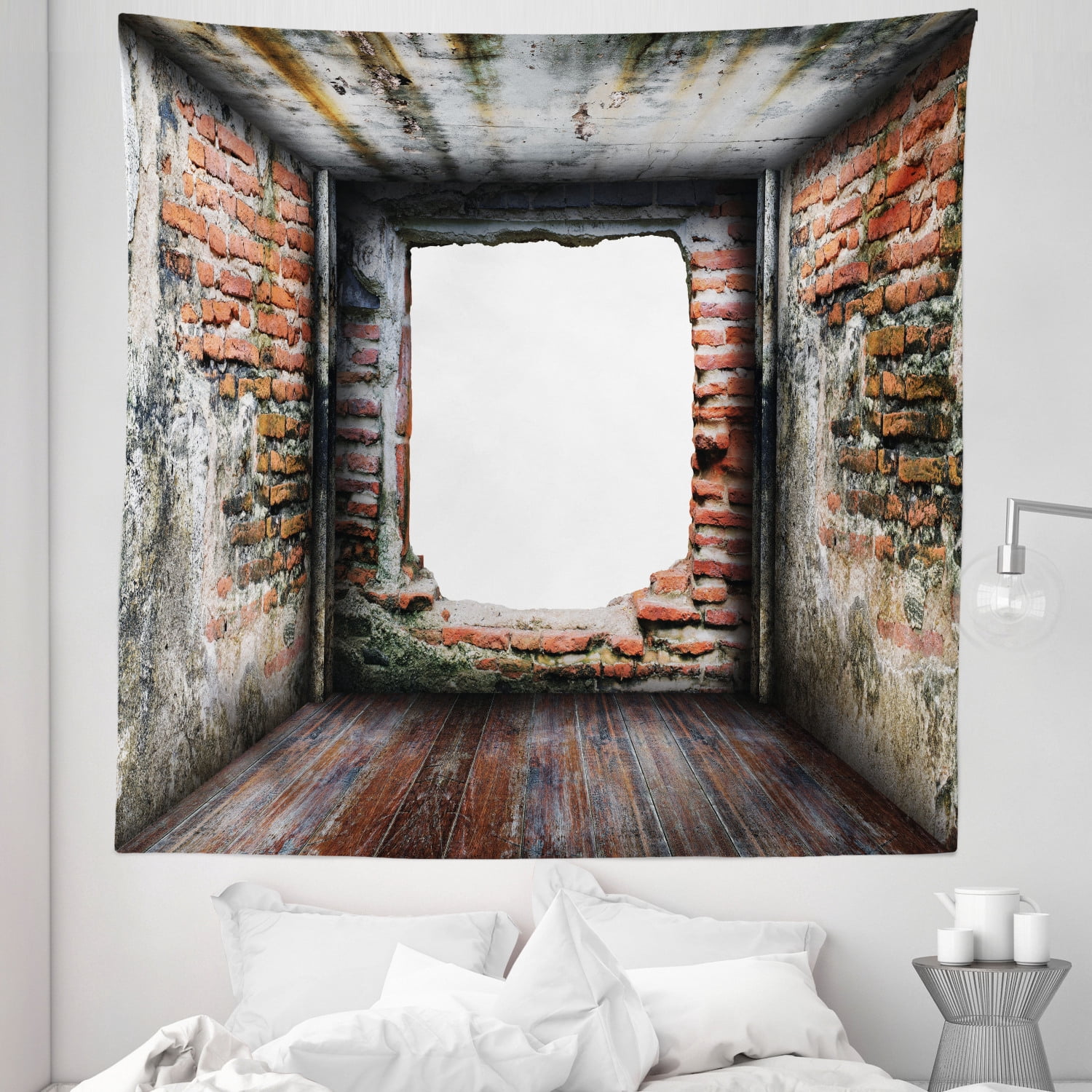 Grunge Tapestry, Abondoned Grunge Old Torn Interior 4 Side Brick Walls ...