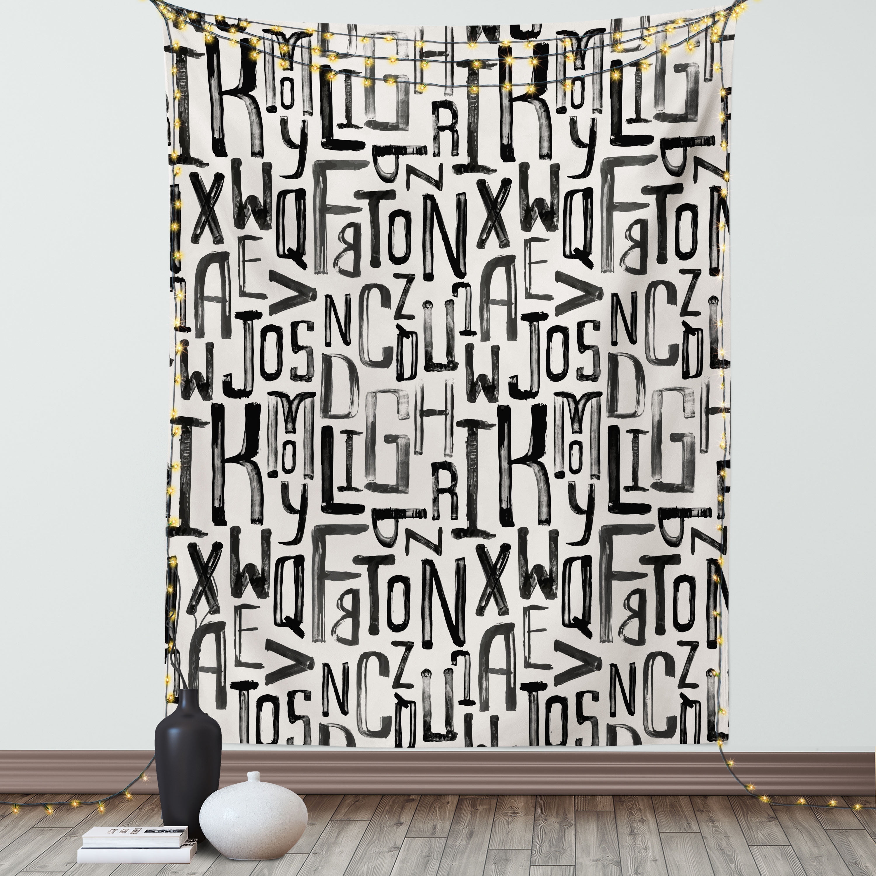 Grunge Tapestry, Artsy Small Large Grunge Letters in Random Sizes ...