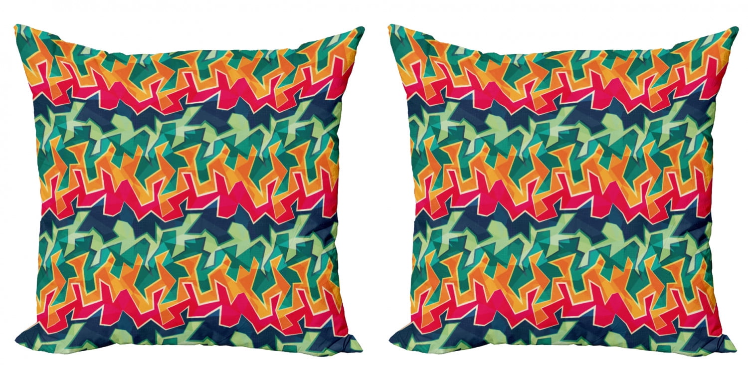 Ambesonne Grunge Throw Pillow Cover 2 Pack, Crazy Funky Graffiti, 18 ...