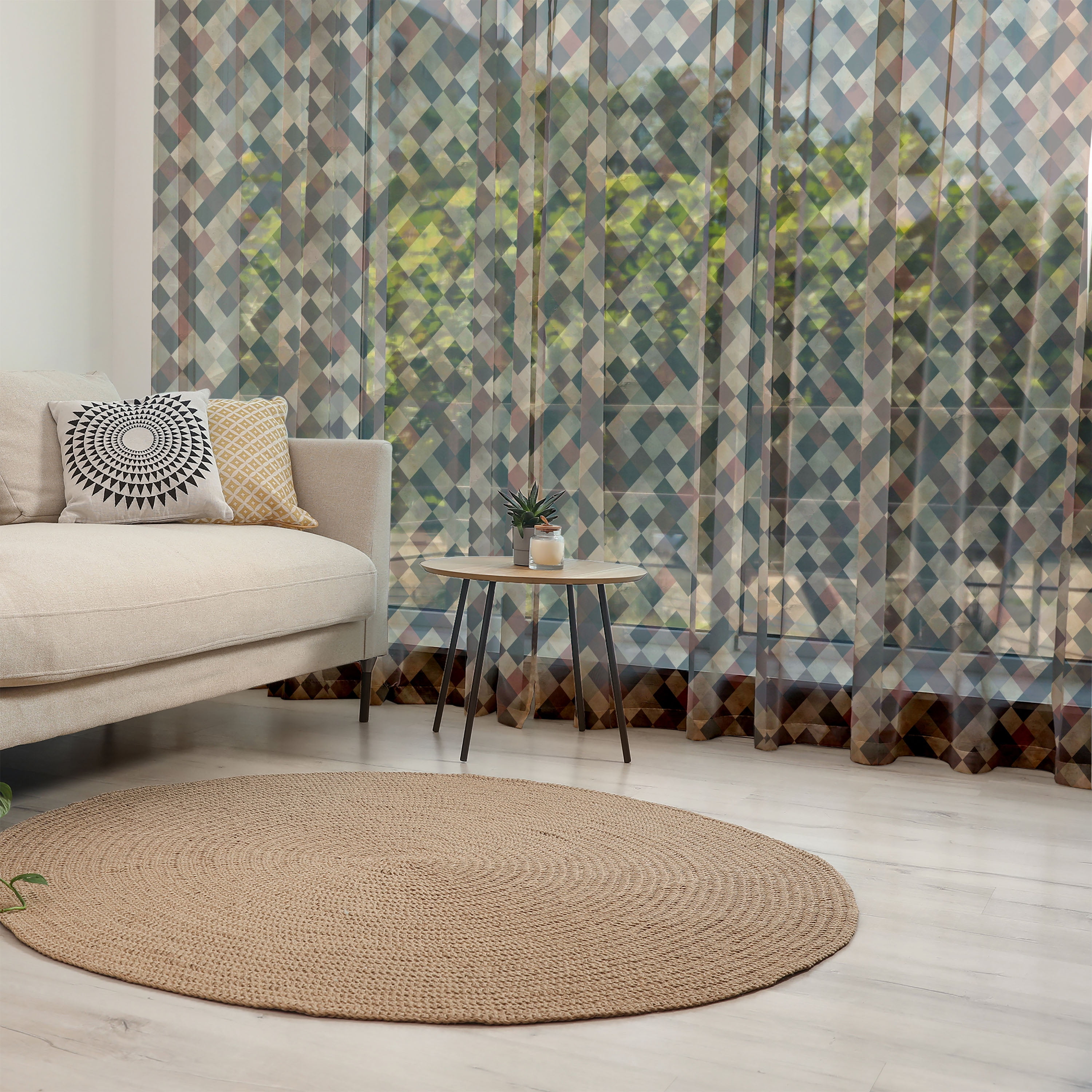 Grunge Tulle Curtains with Rod Pocket, Antique Looking Checkered ...