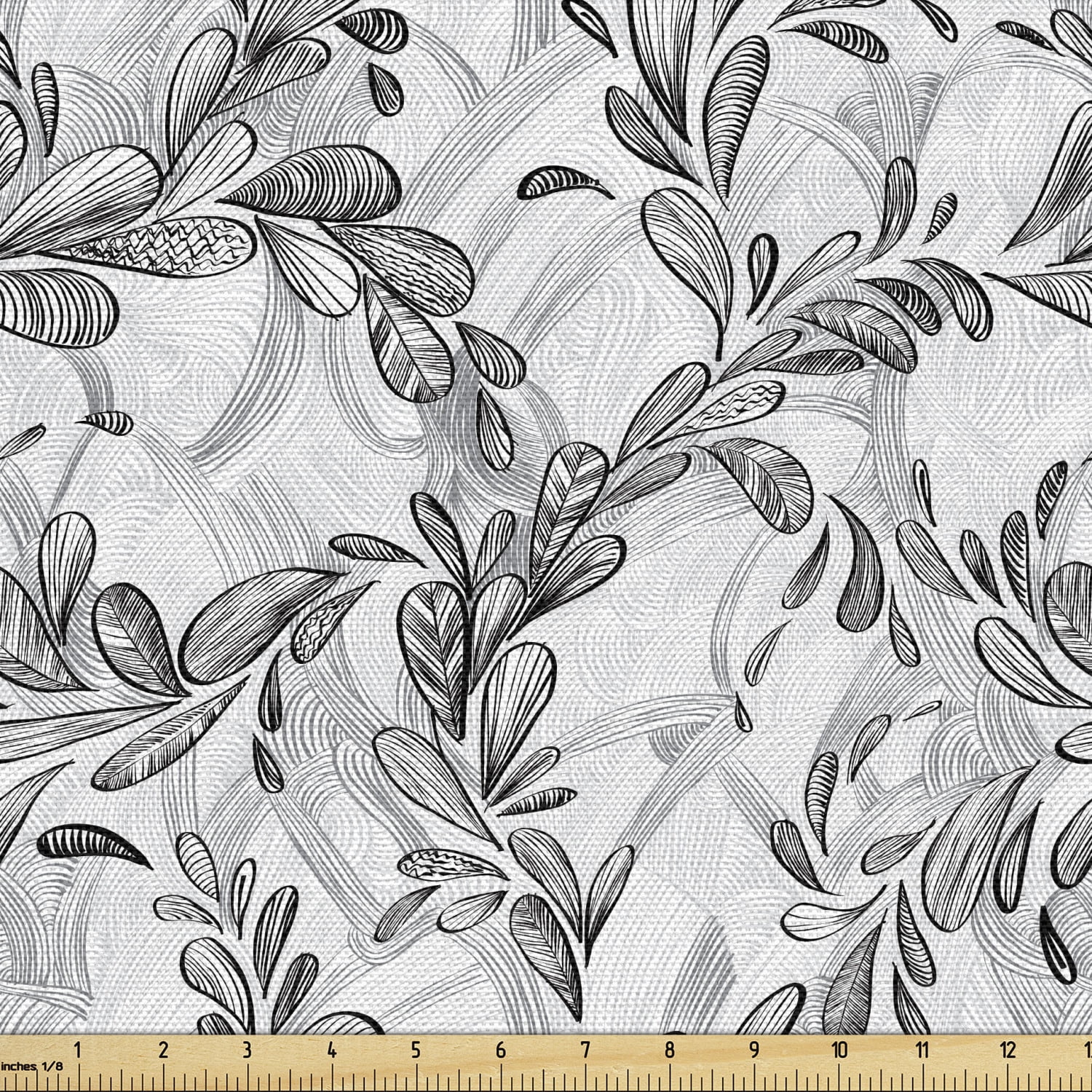 Ambesonne Grunge Fabric by the Yard Upholstery, Monochrome Sketch Leaf ...