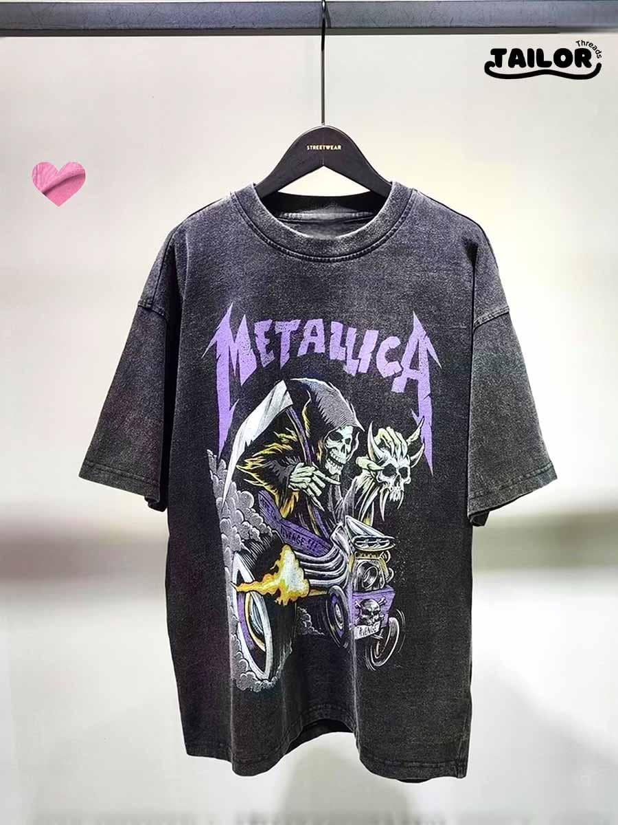 Grunge Washed Oversized Tee – Ribcage Skeleton Graphic, Hot Rod ...