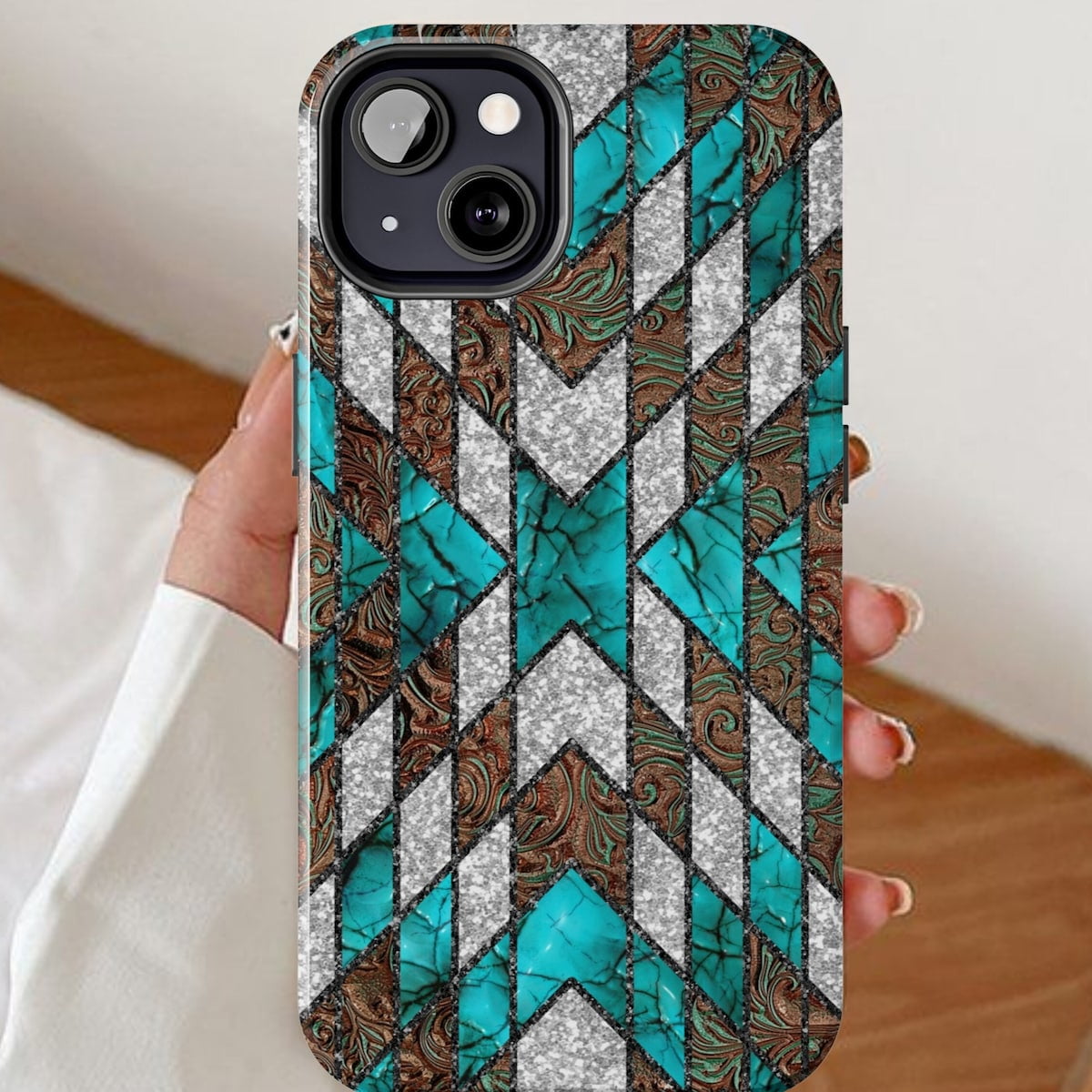 Grunge Western Phone Case with an Aztec Turquoise and Native American ...