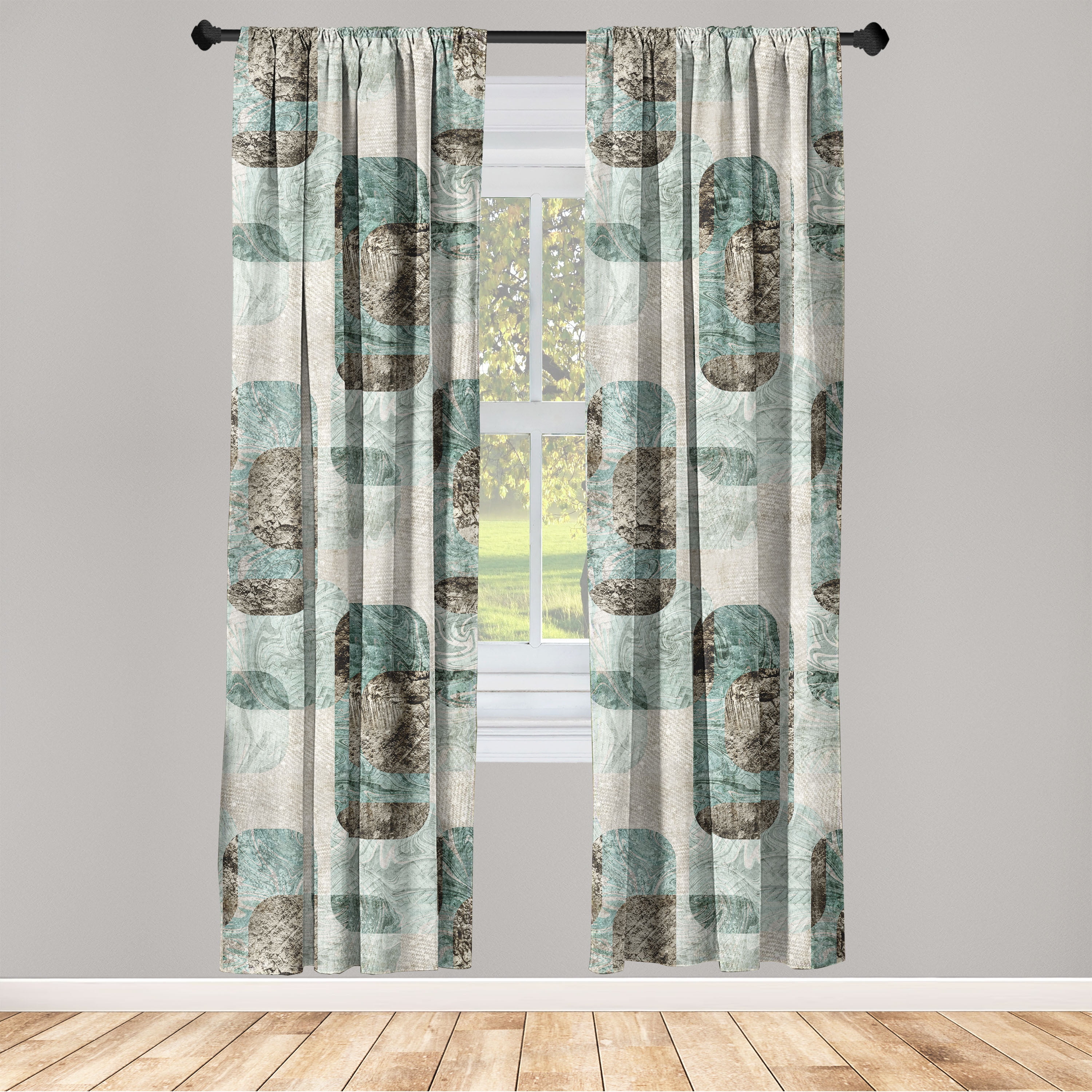 Grunge Window Curtains, Rounded Rectangular Forms Weathered Bohemian on ...