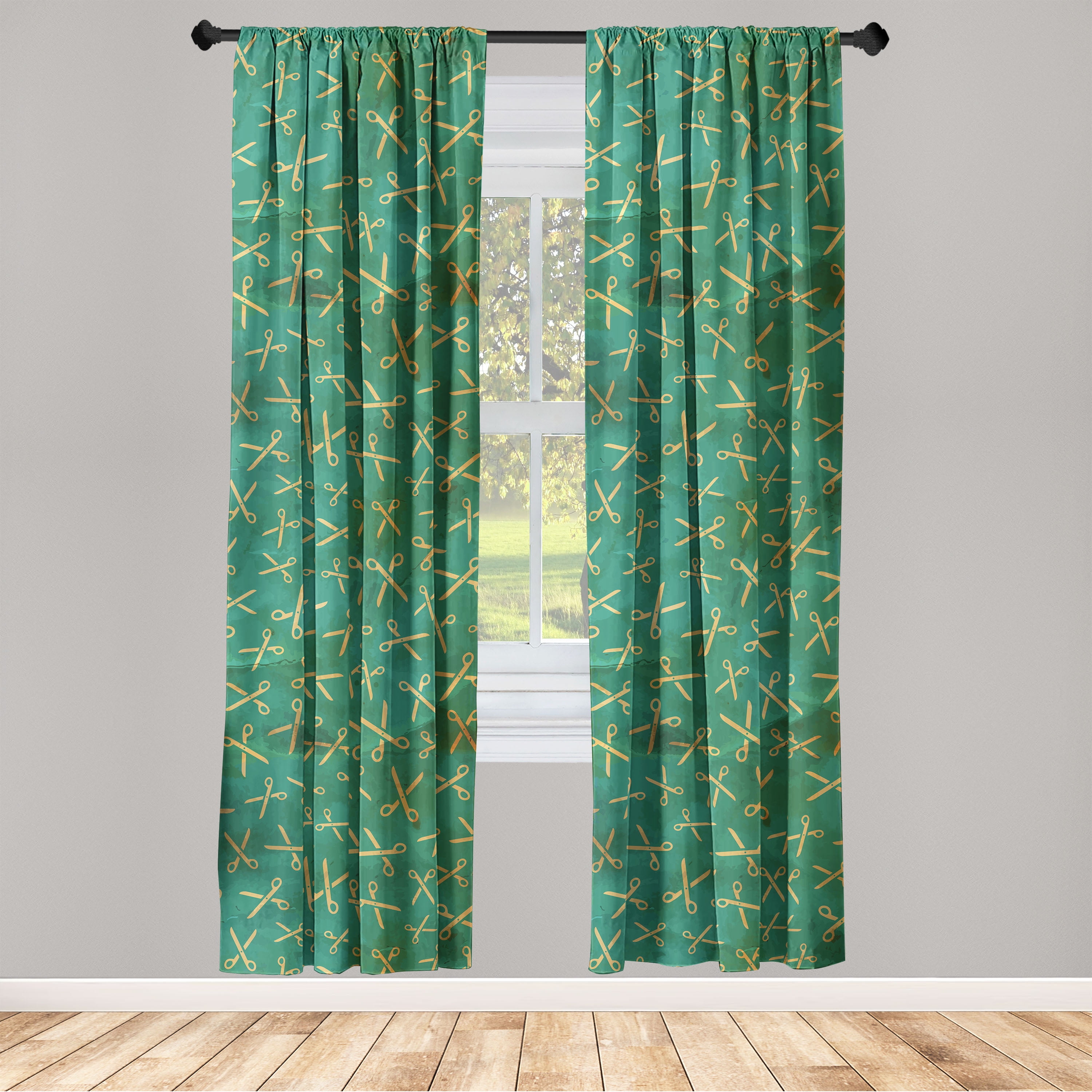 Grunge Window Curtains, Simple Retro Scissors Pattern on Bitoned Colors ...
