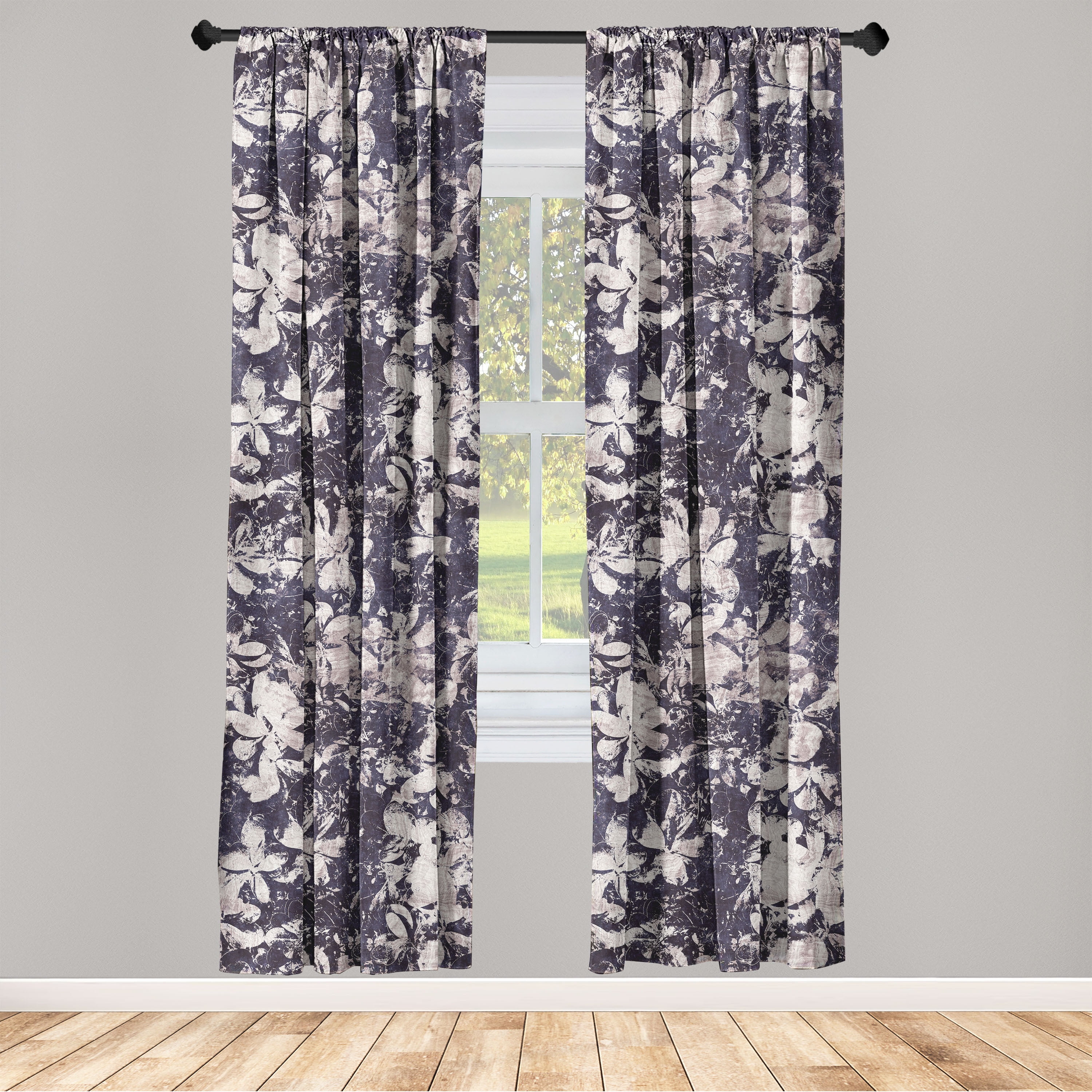 Grunge Window Curtains, Vintage Themed Floral Ornament Garden of ...