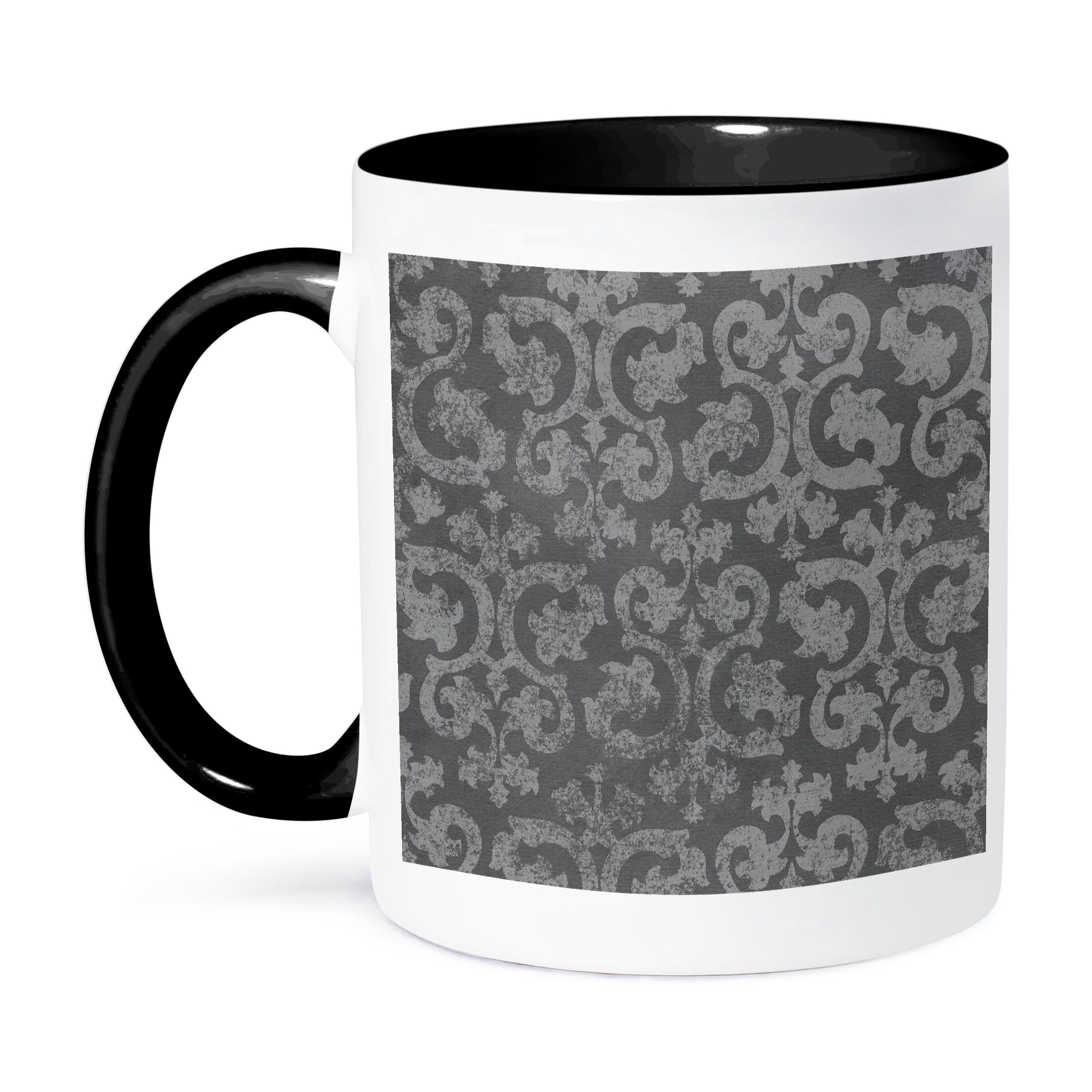 3dRose, Grunge dark gray damask - silver grey faded antique vintage ...