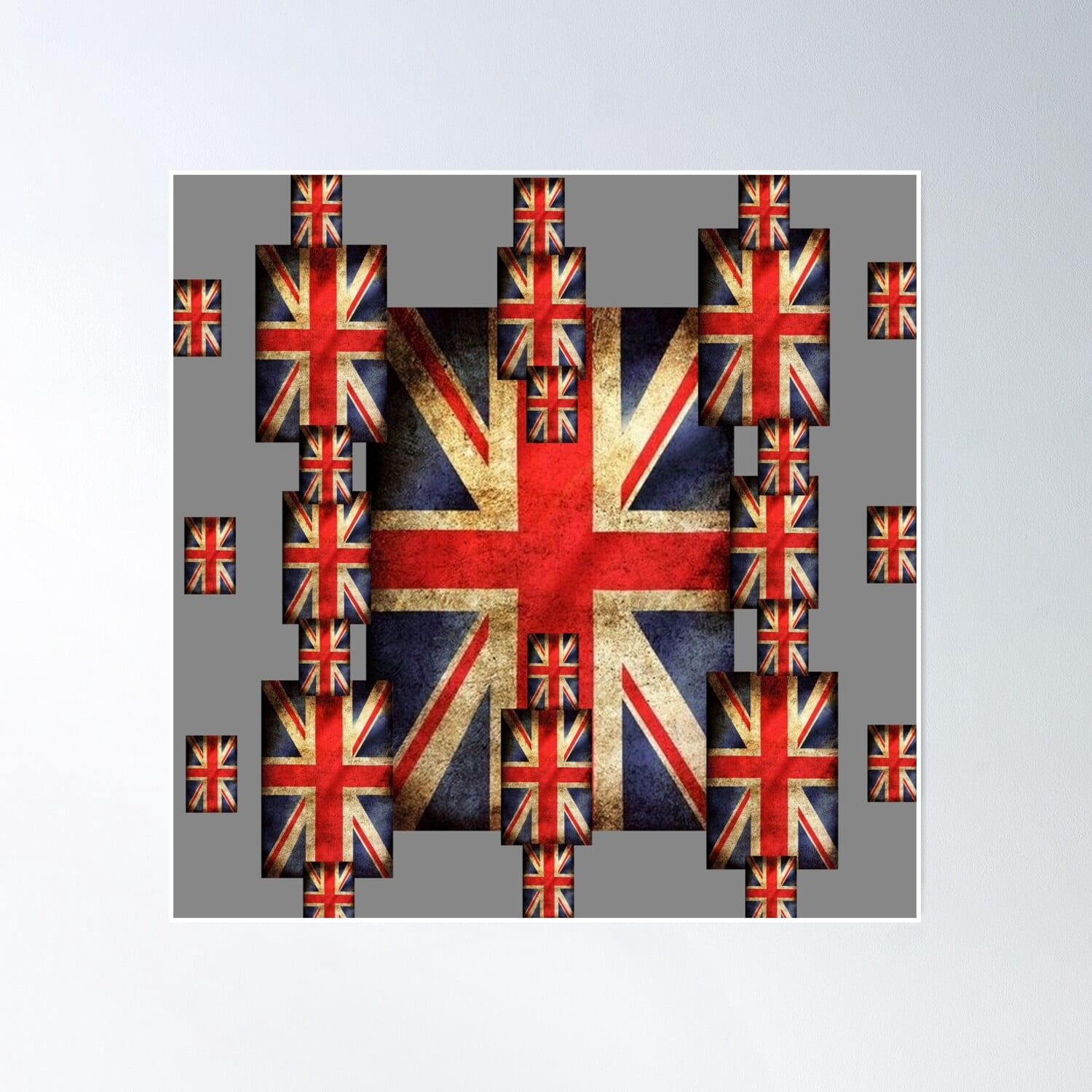 Grungy British Flag Patterns Grey Art Poster Wall Art, Modern Wall ...