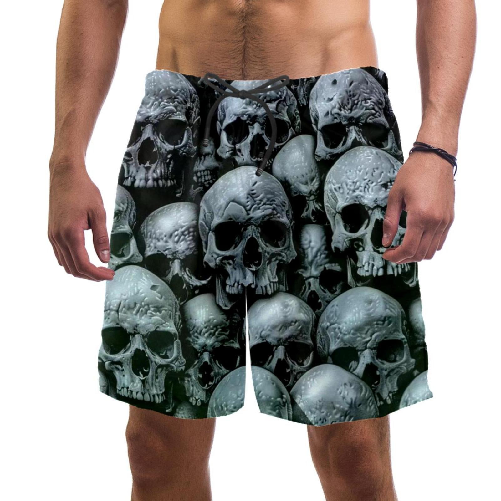 Grungy Gothic Human Skulls Men's Swim Trunks, Quick Dry Swimwear ...