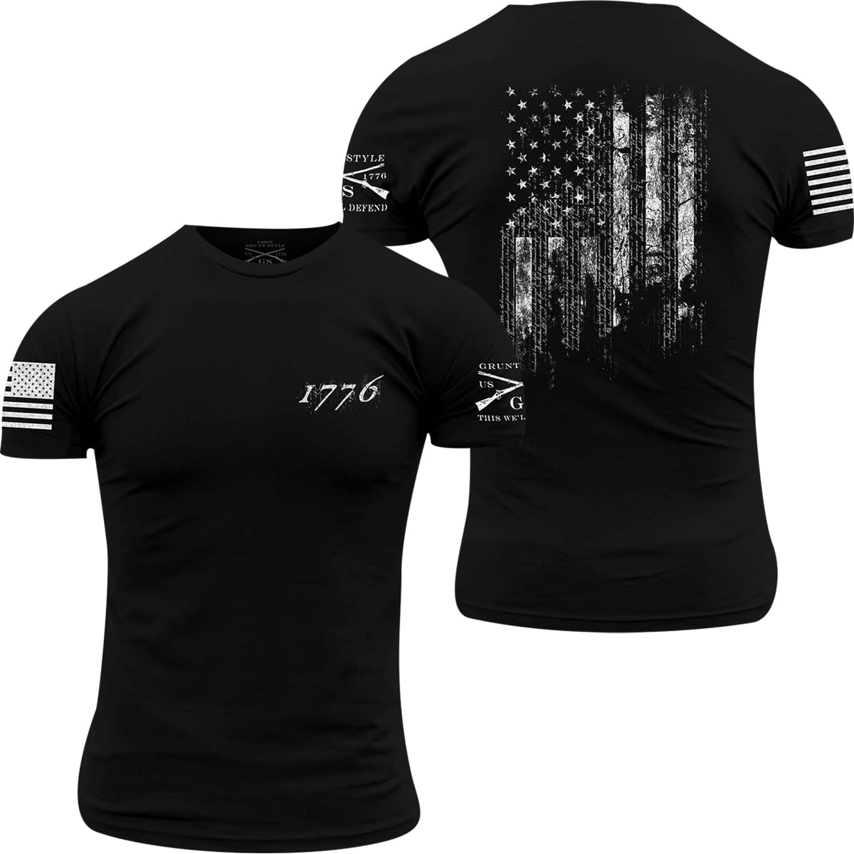 Grunt Style 1776 Flag Men's T-Shirt, Black, Medium, Patriotic Graphic ...
