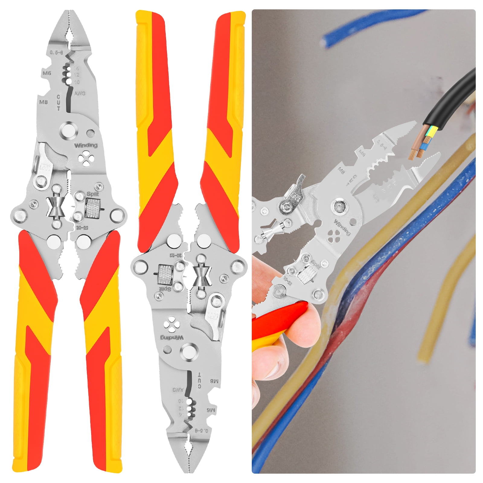 Grusce 1/2pcs Wire Stripper Pliers 14 in 1 Multifunctional Cable ...