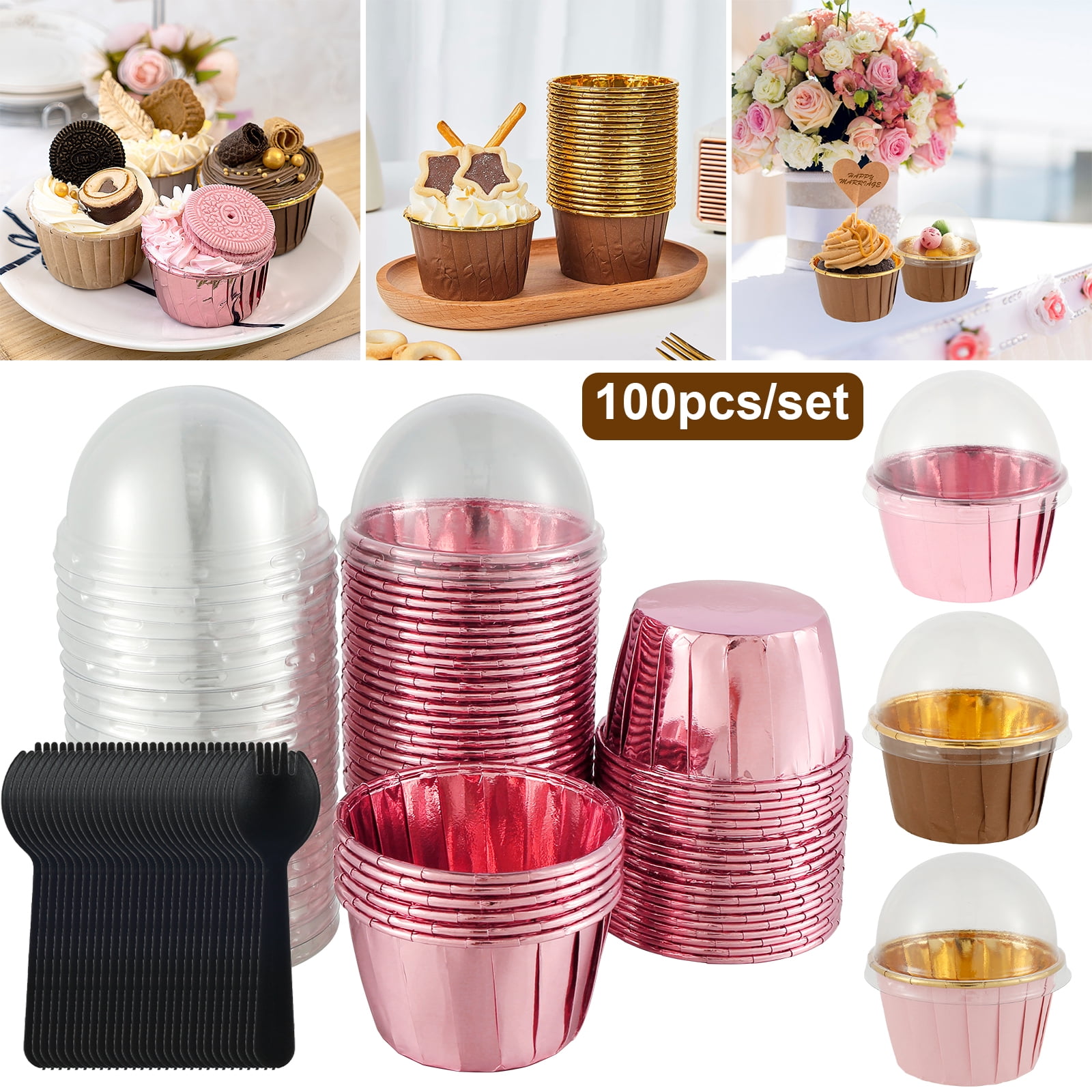 Grusce 100 Pcs Aluminum Foil Cupcake Liners with Lids,3.5 oz Ramekin ...