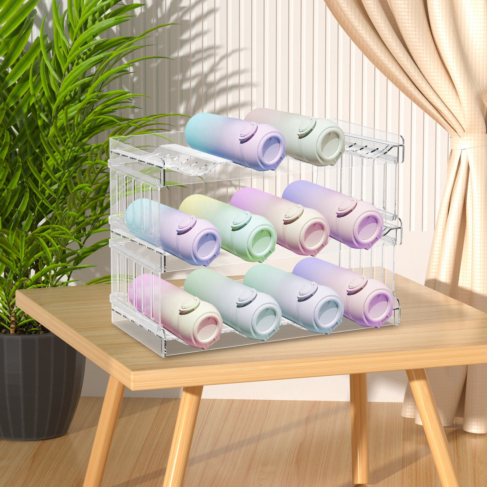 Grusce 12 or 16 Grids Water Bottle Organizer Stable Water Bottle Rack ...