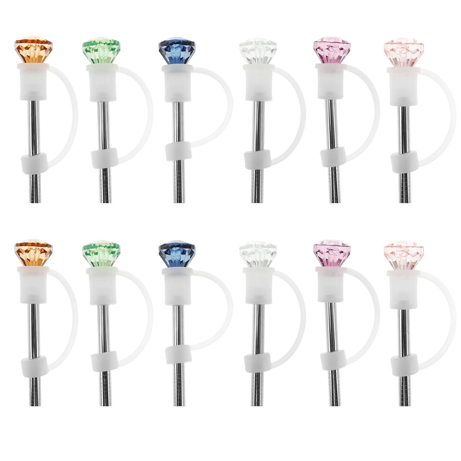 NUAHRHY 12 Pcs Diamond Straw Topper Silicone Straw Covers Cap Colorful ...