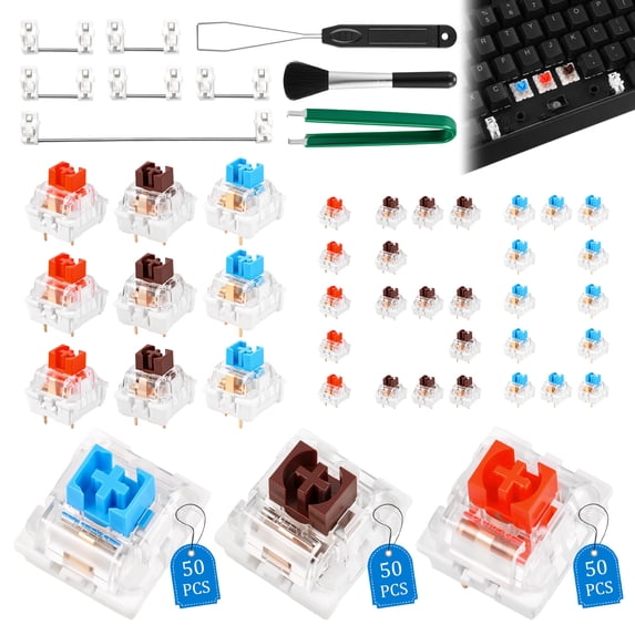 Grusce 150PCS Blue Red Tawny Keyboard Switch, 3 Pin Clicky Tactile ...