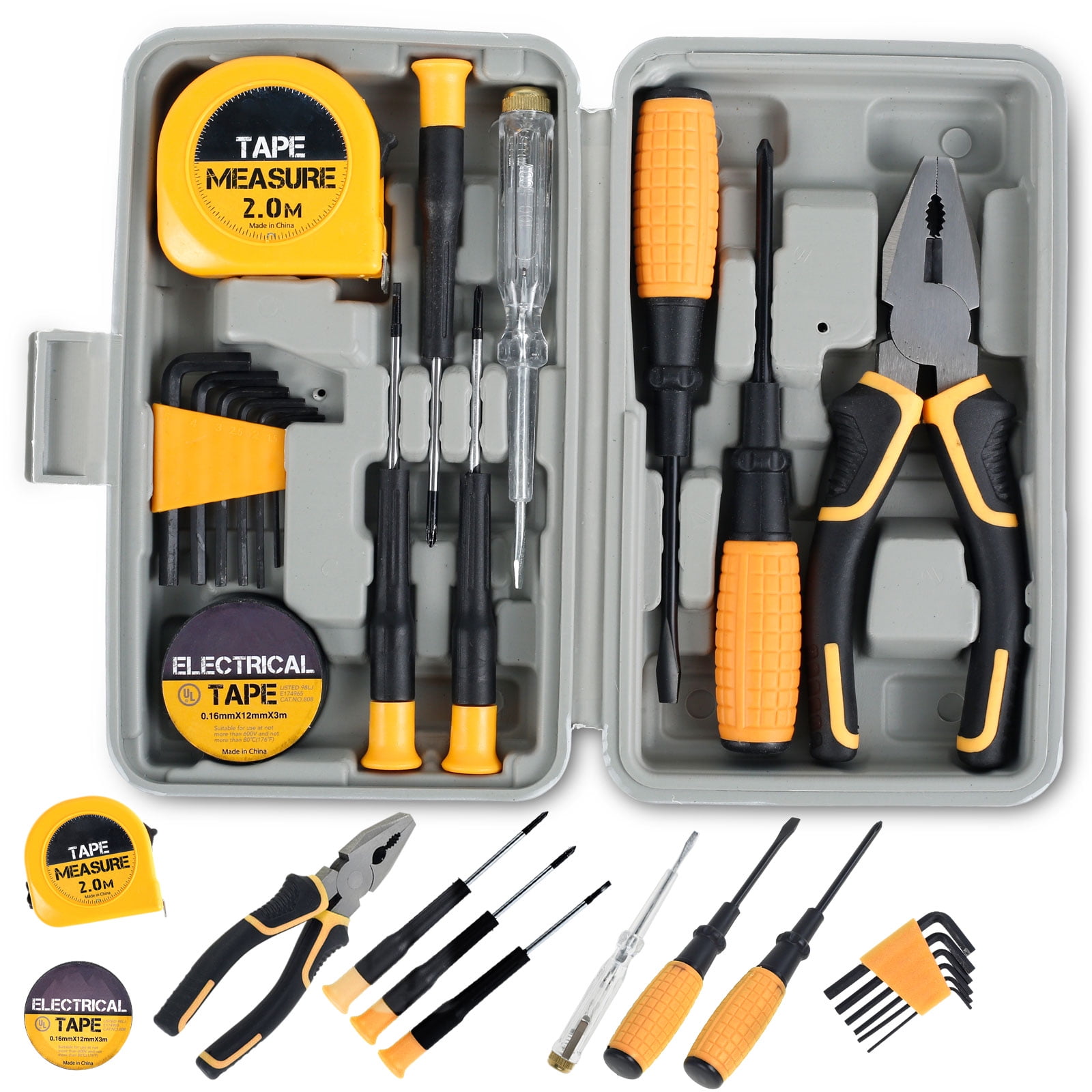 Grusce 15Pcs Household Repair Tool Kit Multi-Purpose Home Hand Tool Set ...