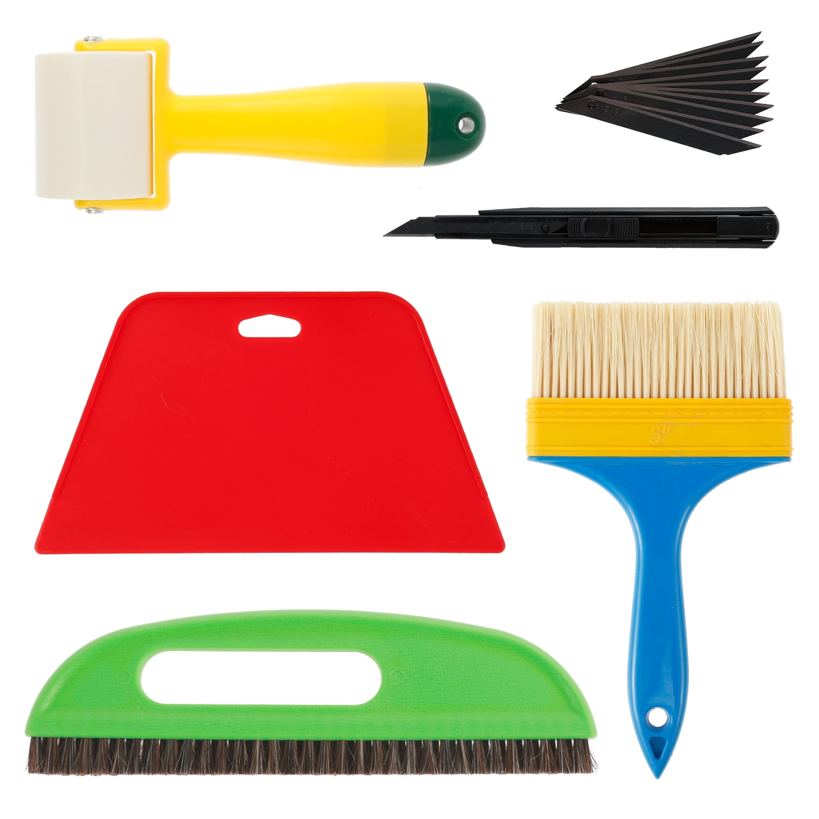 Grusce 15Pcs Wallpaper Smoothing Tool Kit Multifunctional Wallpaper Tool Set with Brush Scraper ...