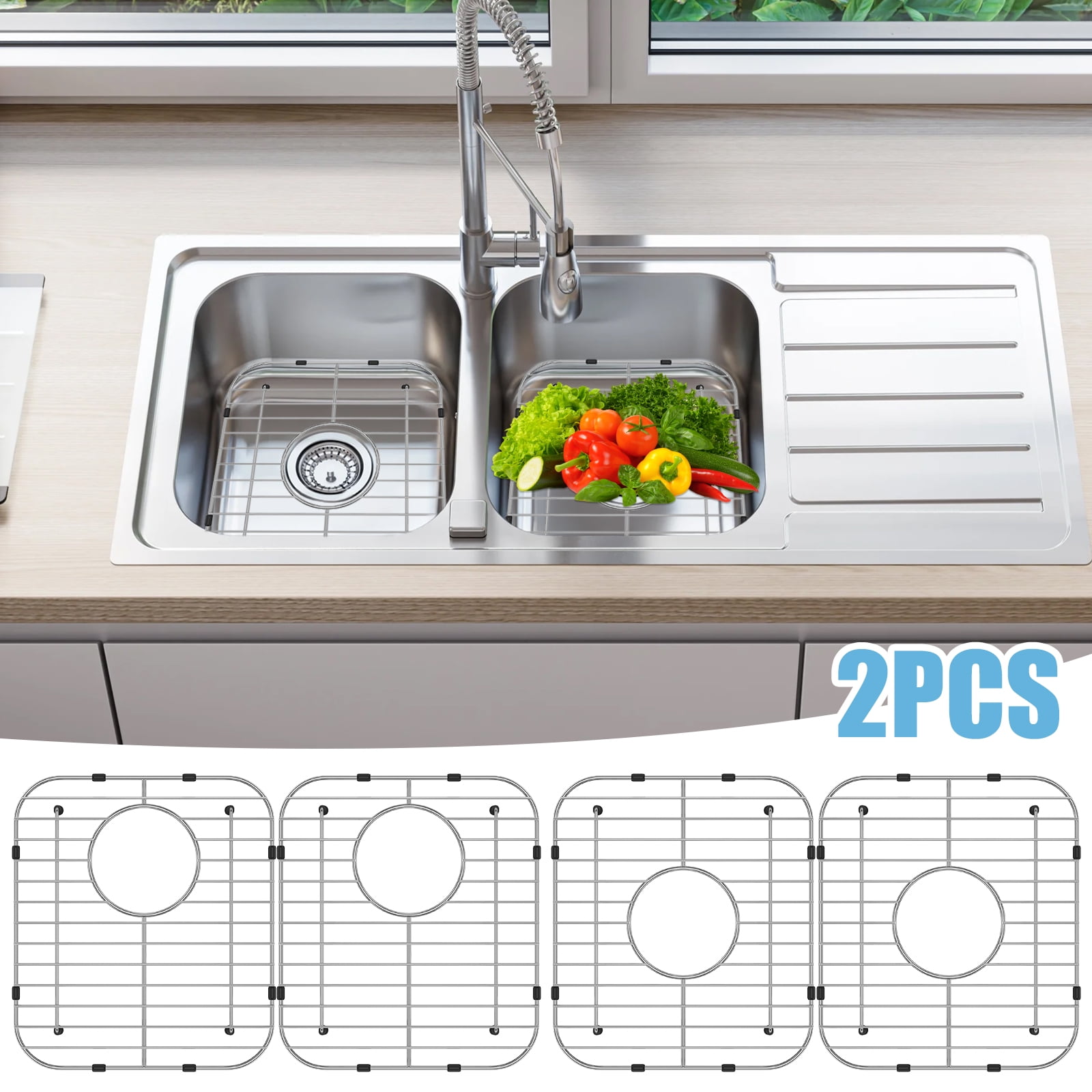 Grusce 2 Pcs Stainless Steel Kitchen Sink Protector, 13.4 x 11.8 Inch ...