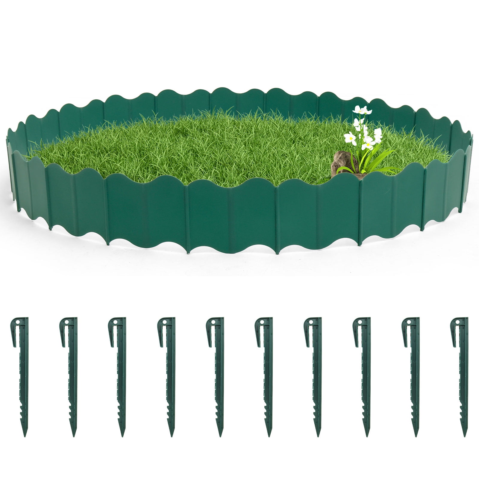 Grusce 20pcs Lawn Gardens Fence Edgings Kit Easy to Install Versatile Edging Border No Dig ...