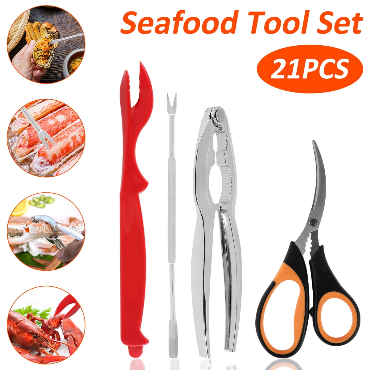 Grusce 21 Pcs Seafood Cracker Tools,Crab Leg Crackers and Tools,6 Crab ...